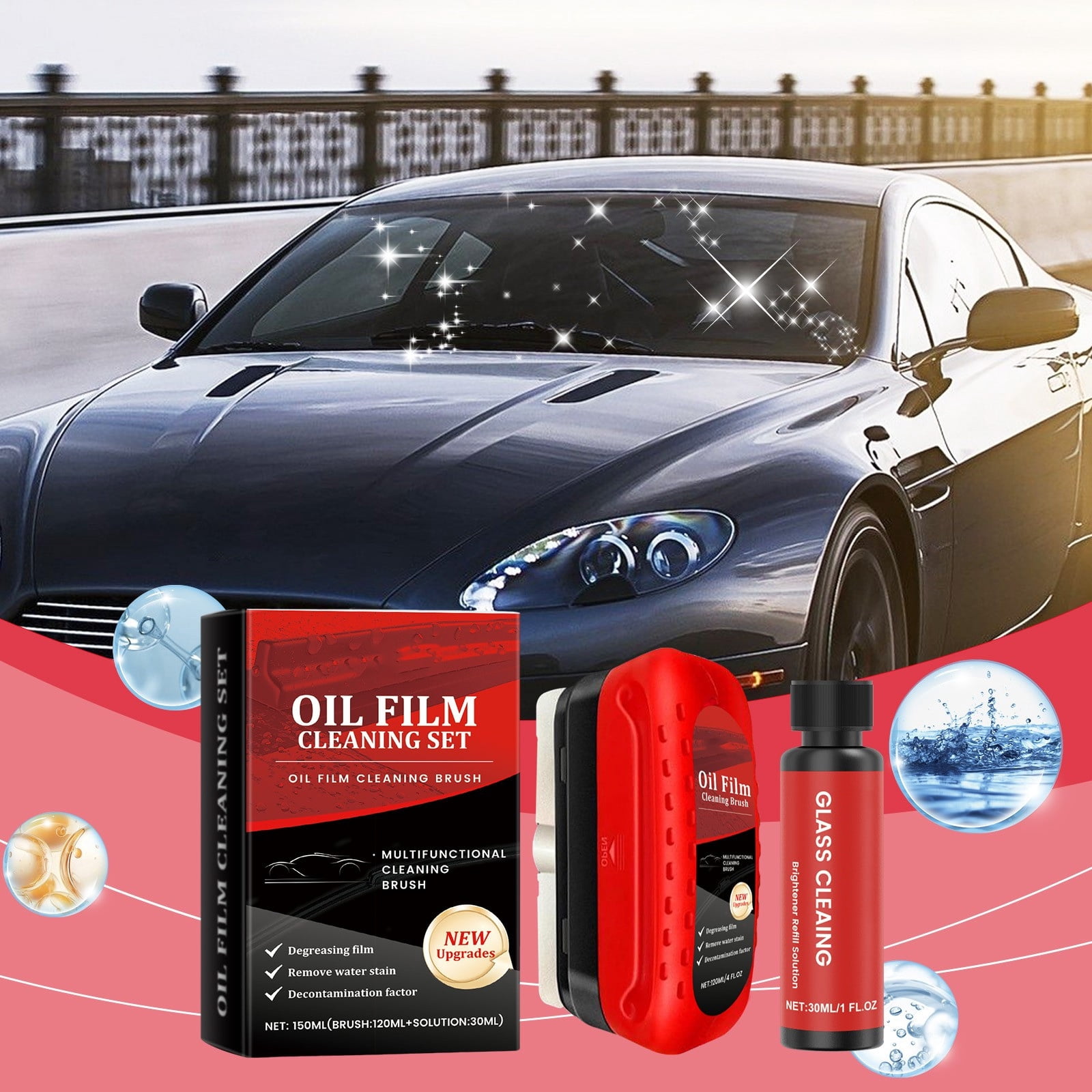 Auto Glass Oil Film Remover Set Decontamination Waterproofs Cleaning ...