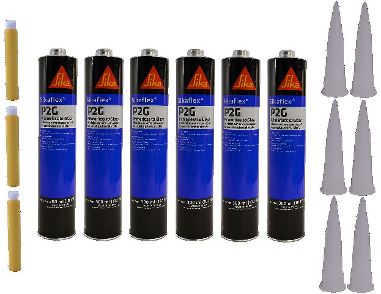 Auto Glass Urethane Adhesive Primerless to Glass 6 Tubes Sika P2G + (3 ...