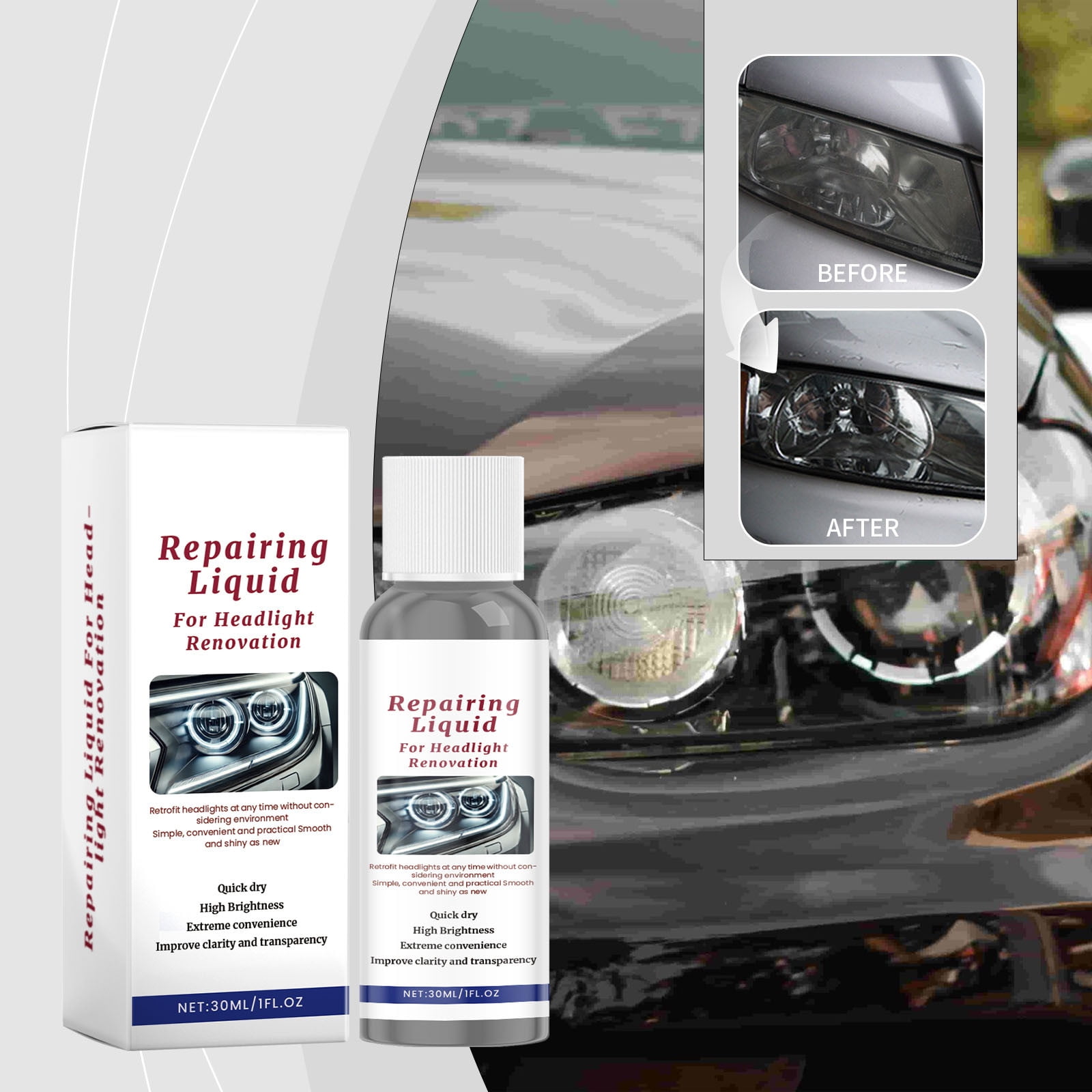 Auto Headlight Restoration Kit, High-Efficiency Yellow Coating, 30ml ...