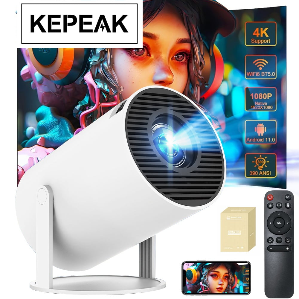 Auto Keystone Mini Portable Projector, 4K/260 ANSI Smart Projector with ...