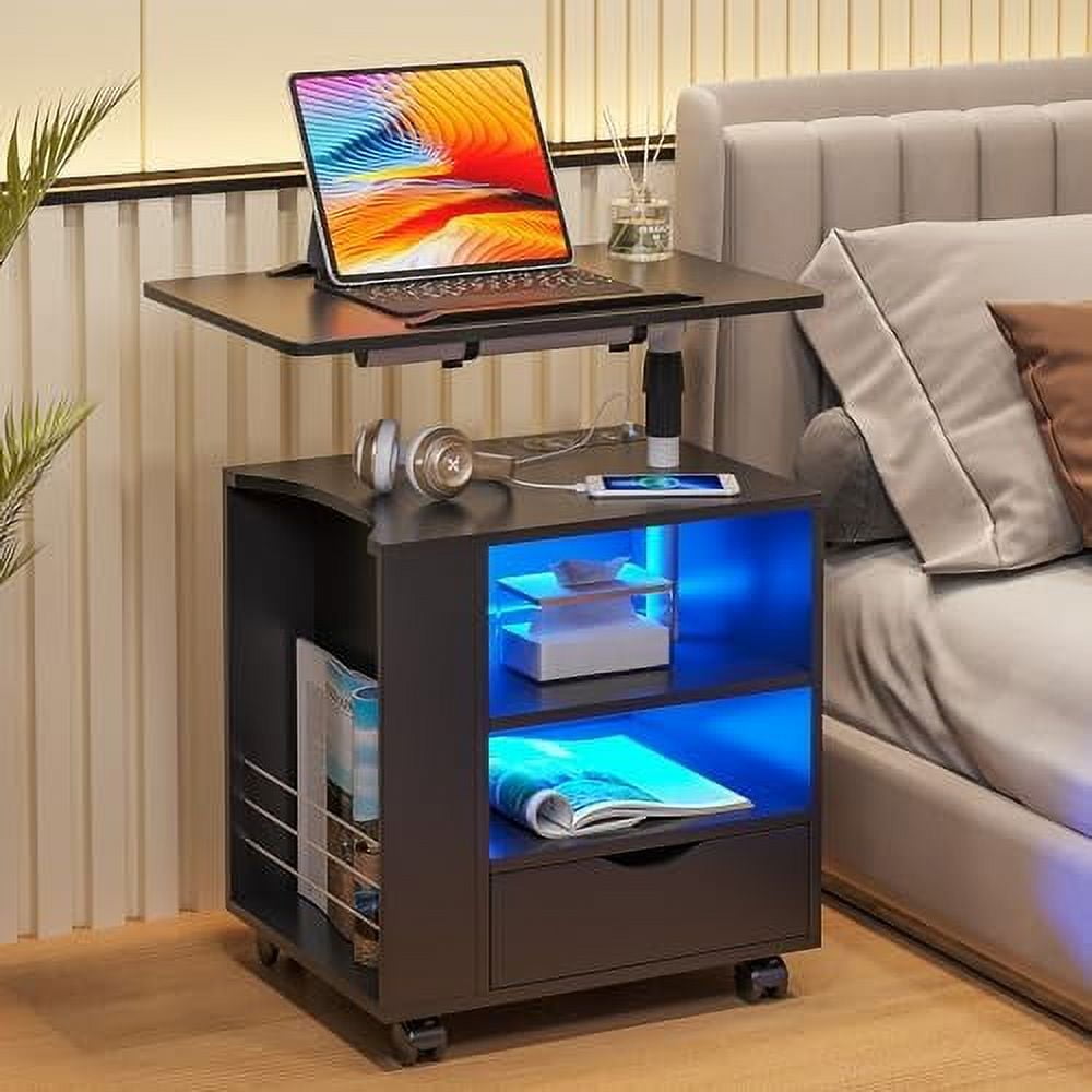 Auto LED Nightstand with 2 USB Charging Station Black Nightstand Has ...