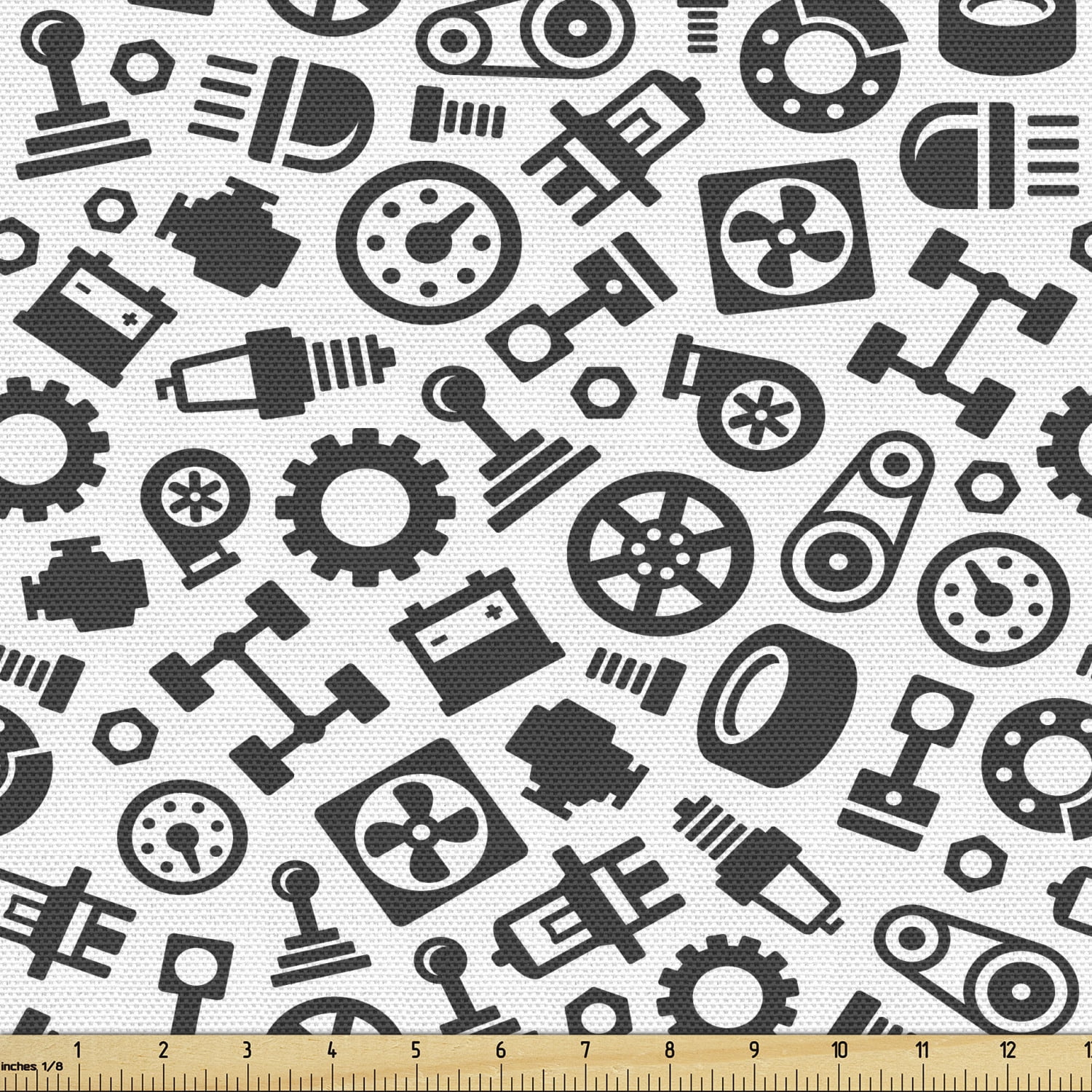 Ambesonne Auto Mechanic Fabric by the Yard Upholstery, Car Spare Parts ...