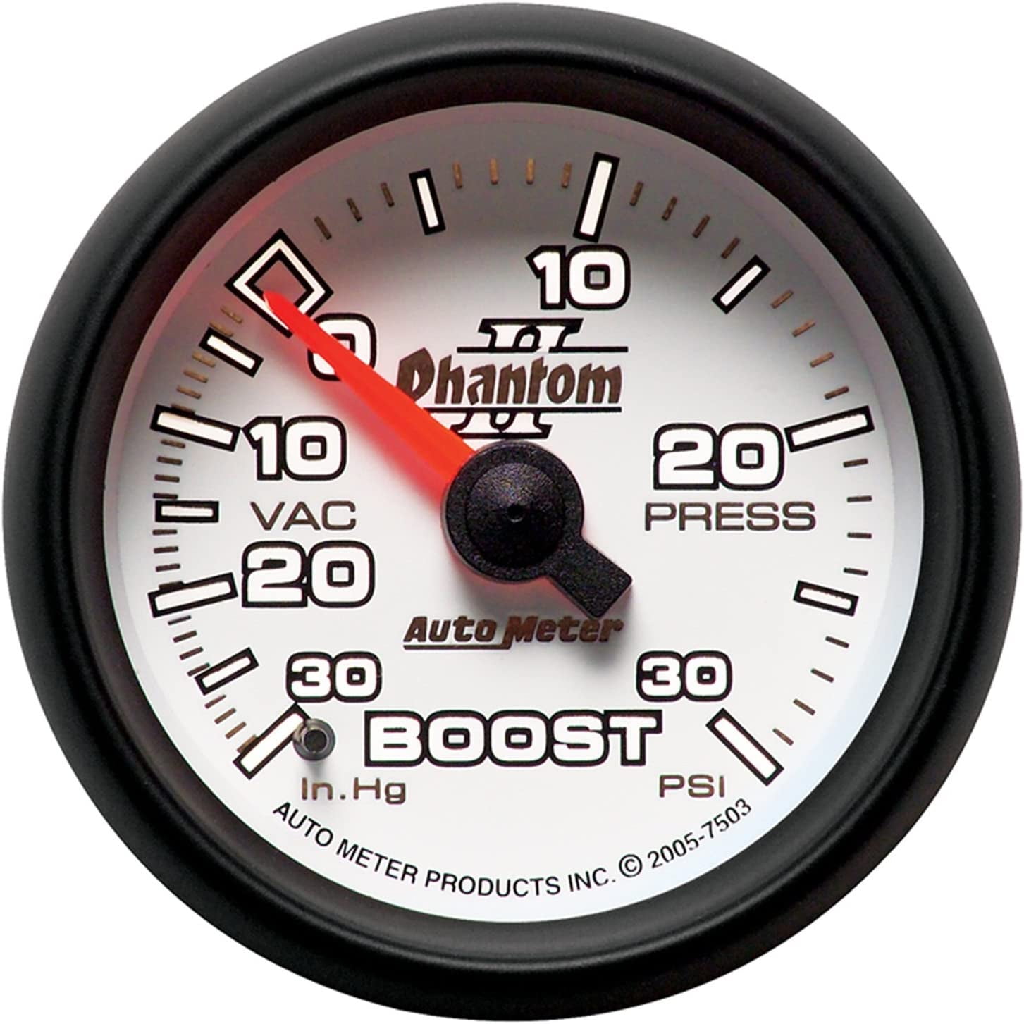 Auto Meter 7503 Phantom II 2-1/16" 30 in. Hg/30 PSI Mechanical Vacuum ...