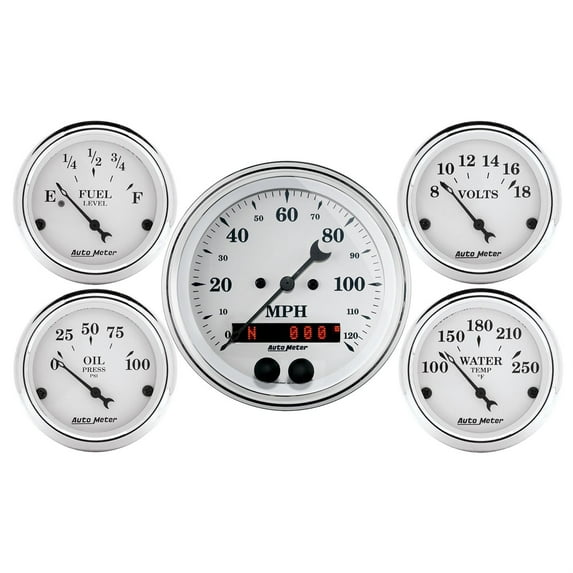 Auto Meter Speedometer 3-3/8in and 2-1/16in 5 Piece Old Tyme White ...