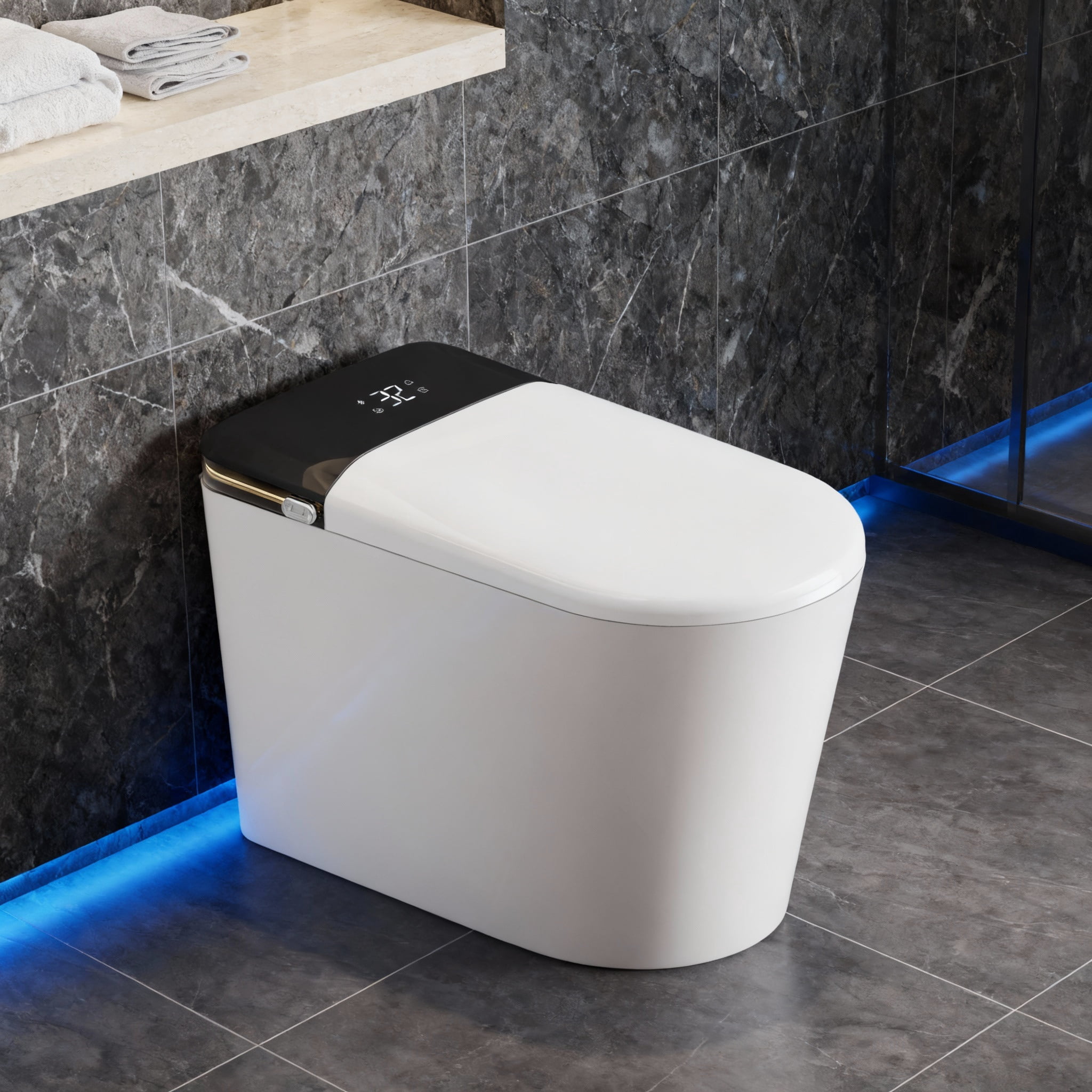 Auto Open/Close Smart Toilet with Foot-Sensing Flush, Automatic ...