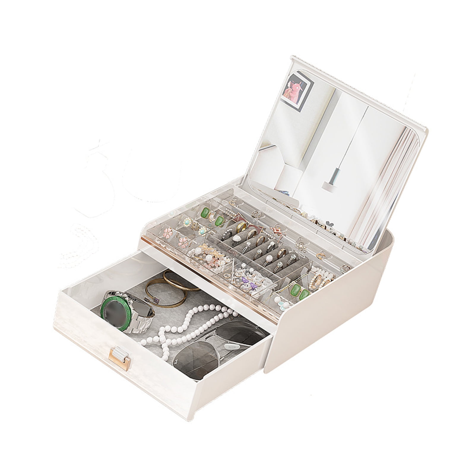 Auto-Opening Travel Jewelry Box, Spacious PET ABS with Multi-Section ...