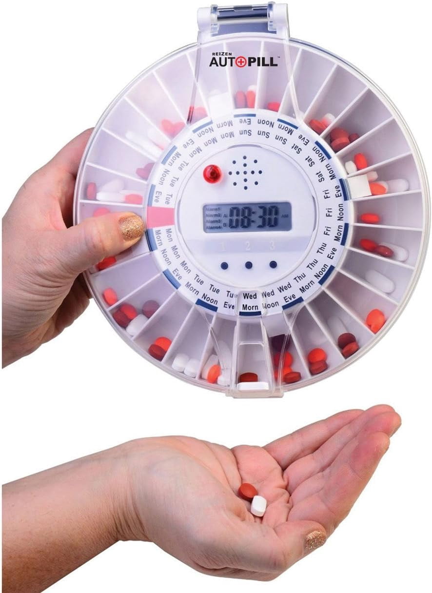 Auto Pill Automatic Pill Dispenser - 28 Compartments - Portable - White ...