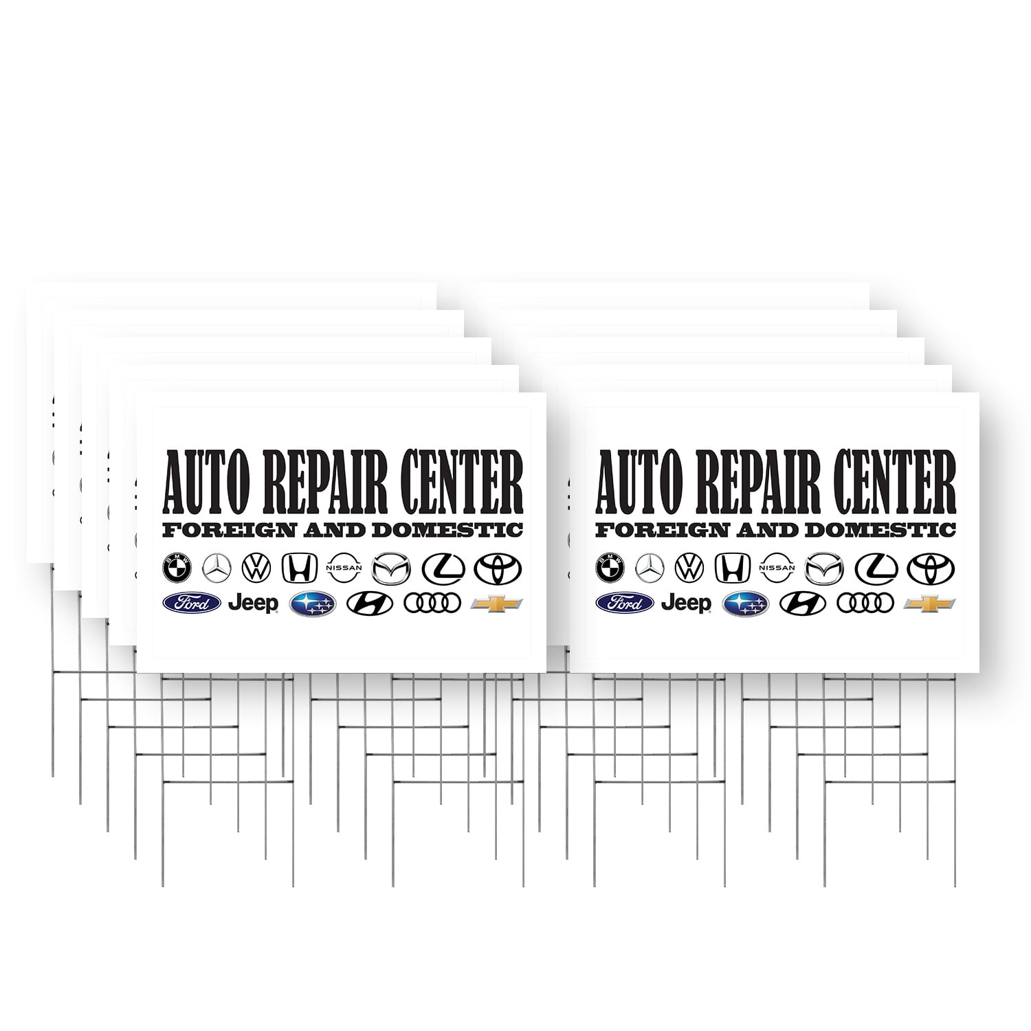 Auto Repair Center Foreign and Domestic Yard Sign 10 Pack of 24 Inch x ...