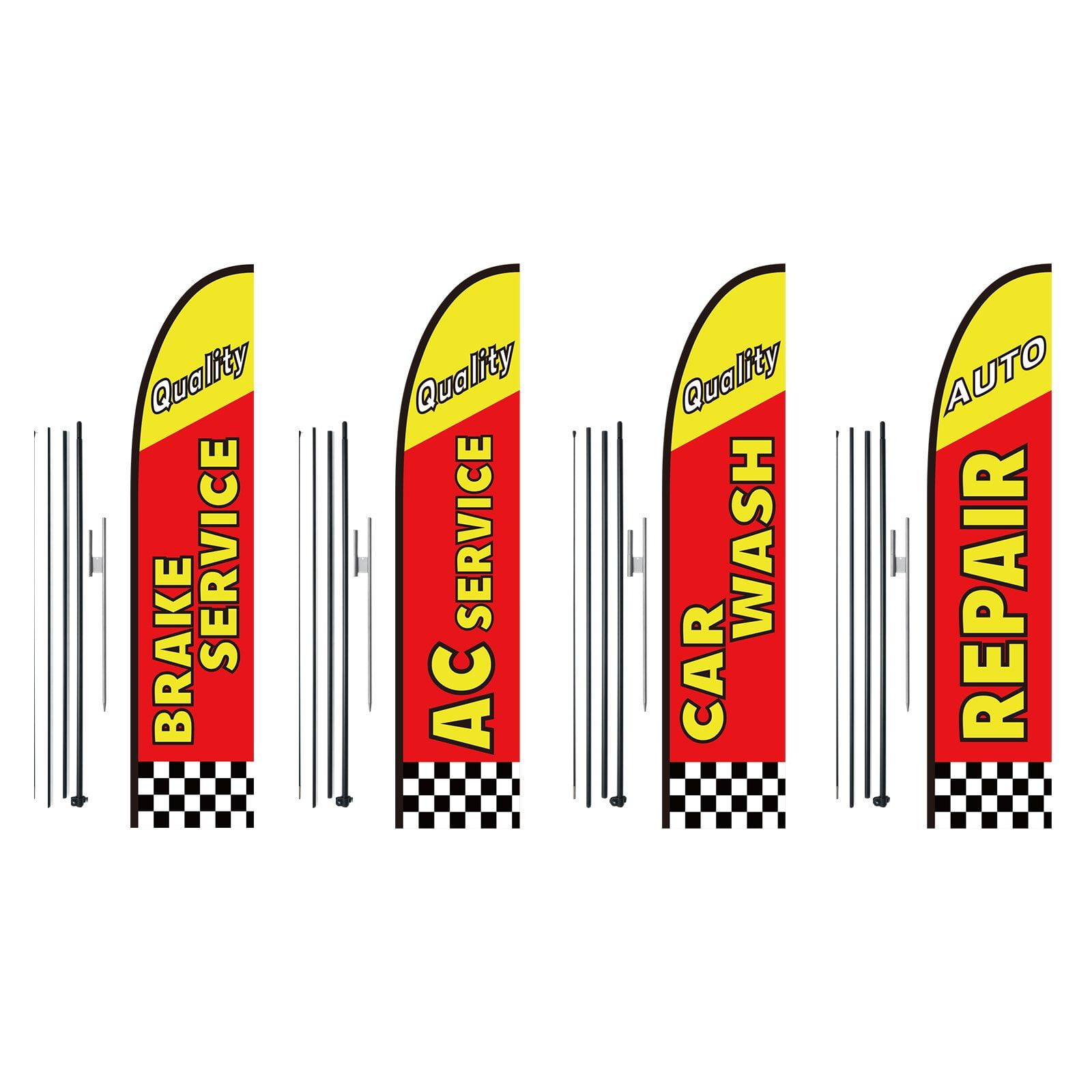Auto Repair Feather Flag Kit with 4 Banners & Poles, 16.3 FT Swooper ...
