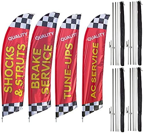 Auto Repair Shop Feather Flag Set – Feather Flag Pole Kit with 4 Auto Shop Flags, 4 Aluminum ...