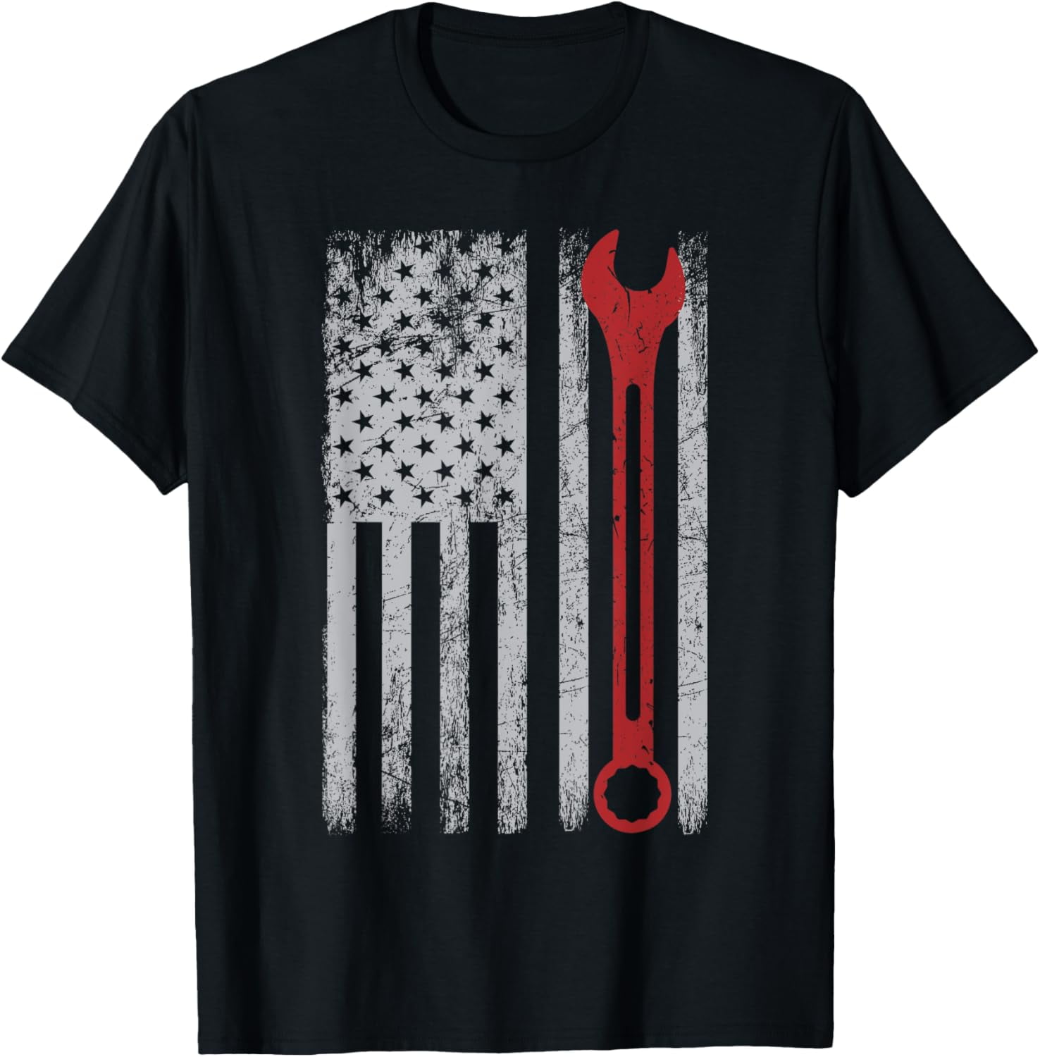Auto Repairman Car Mechanic Wrench Workshop Tools USA Flag T-Shirt men ...