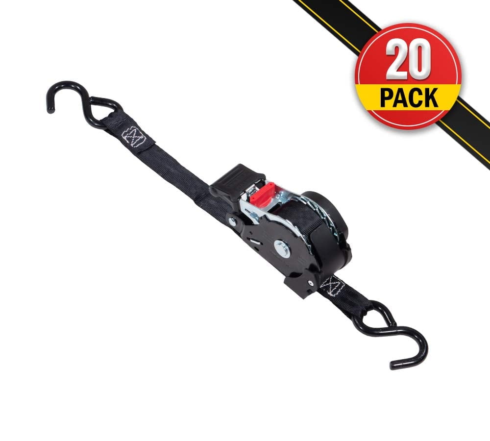 20 Pack 1" x 12' Retractable Ratchet Straps | Auto Retract NO-RATCHETING Ratchet Straps with ...