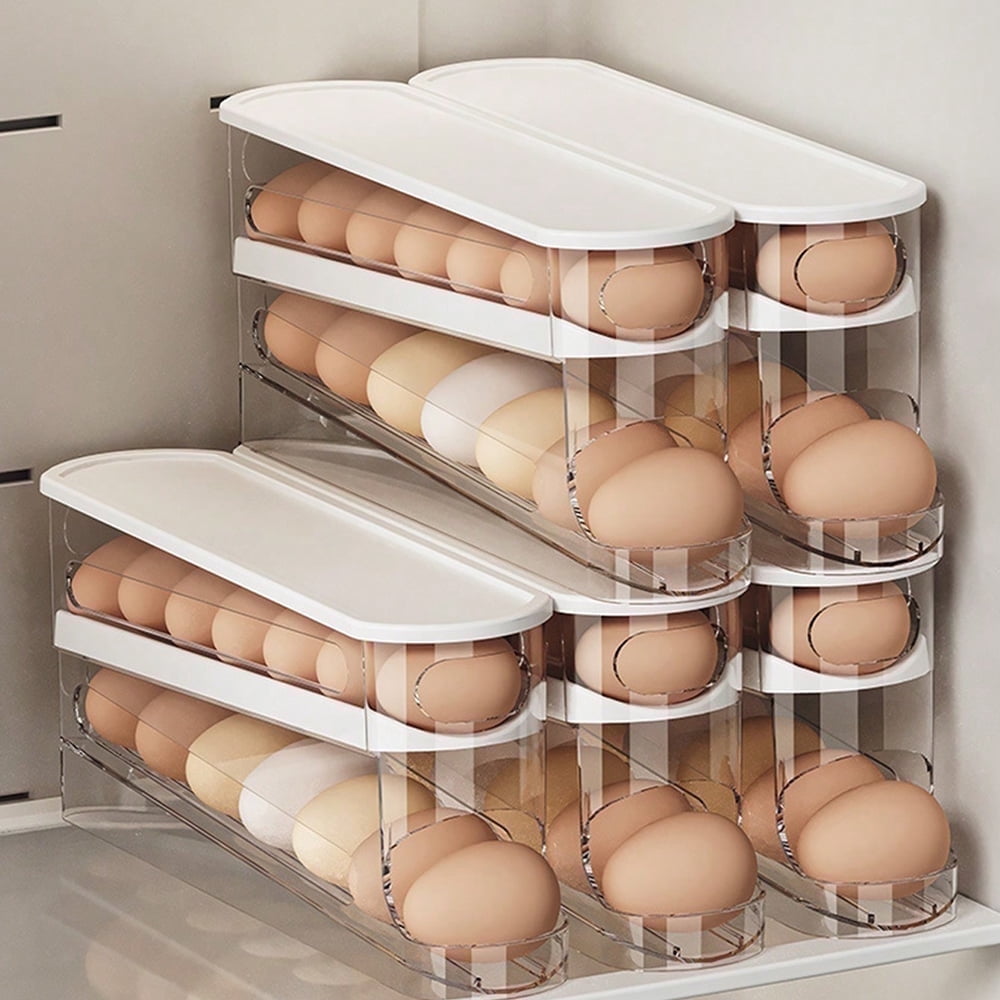 1Pack Auto Rolling Fridge Egg Organizer, Space Saving Eggs Dispenser ...