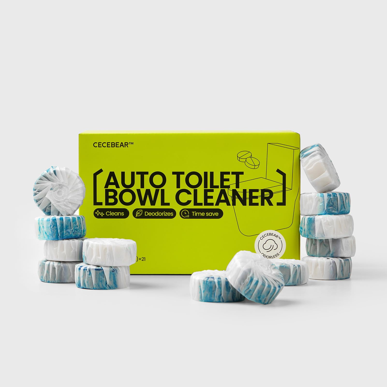Auto Toilet Bowl Cleaner Tablets, 21 Tabs, Automatic Long-Lasting Blue ...
