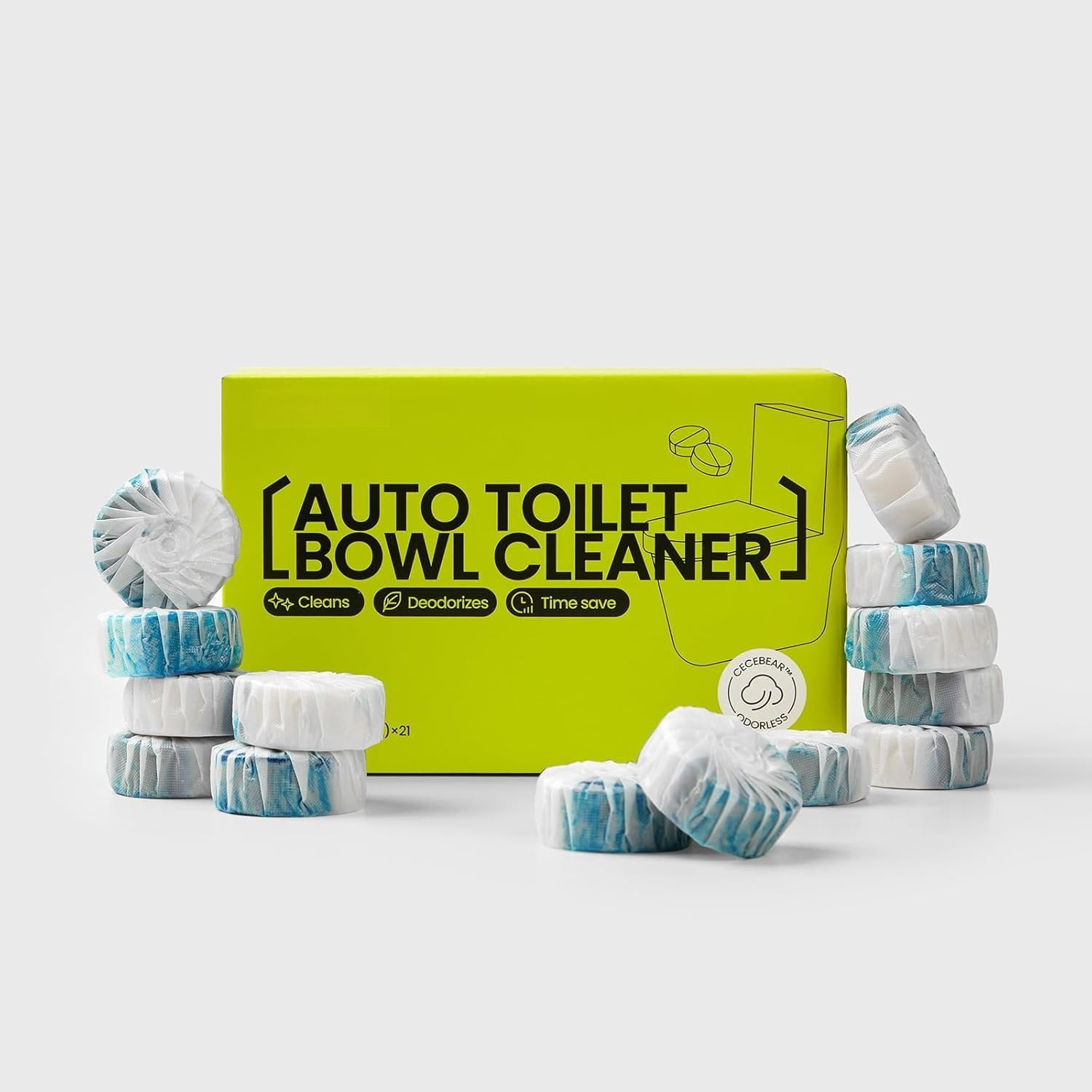 Auto Toilet Bowl Cleaner Tablets, 21 Tabs, Automatic Long-Lasting Blue ...