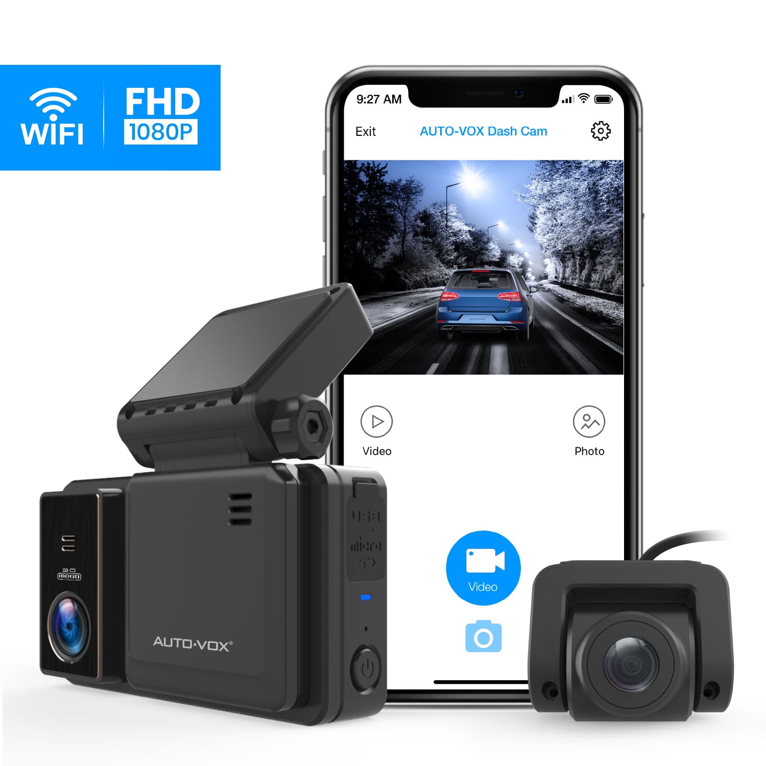 Auto-Vox Dash Cam: HD, Night Vision, Front/Rear Cameras, Wifi, Parking ...