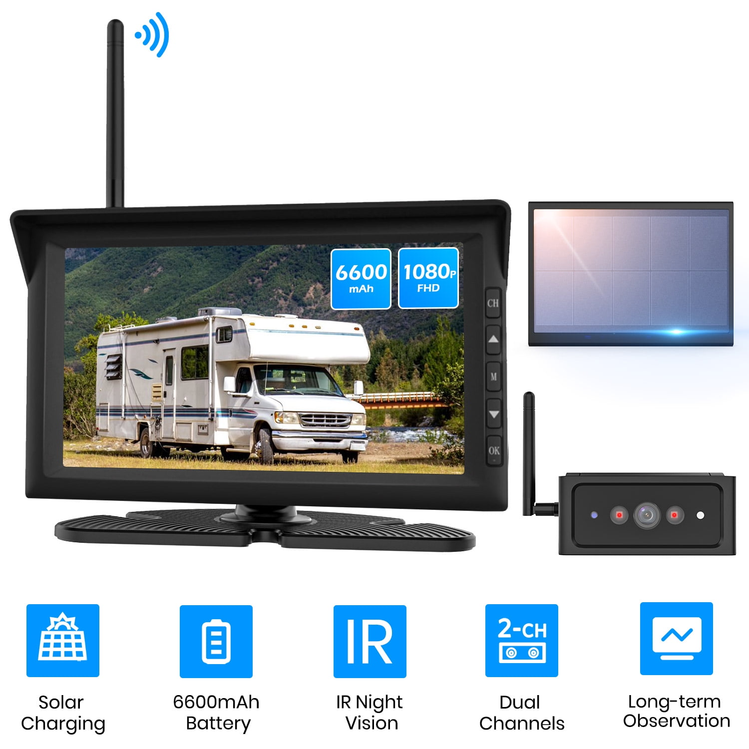 Auto-Vox Wireless Solar Backup Camera 7" HD Monitor Kit Support 2 ...