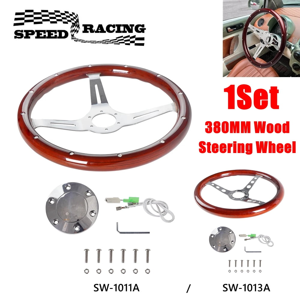 Auto Wood Steering Wheel 380MM 15Inch Racing Car Sports Mahogany Porous ...