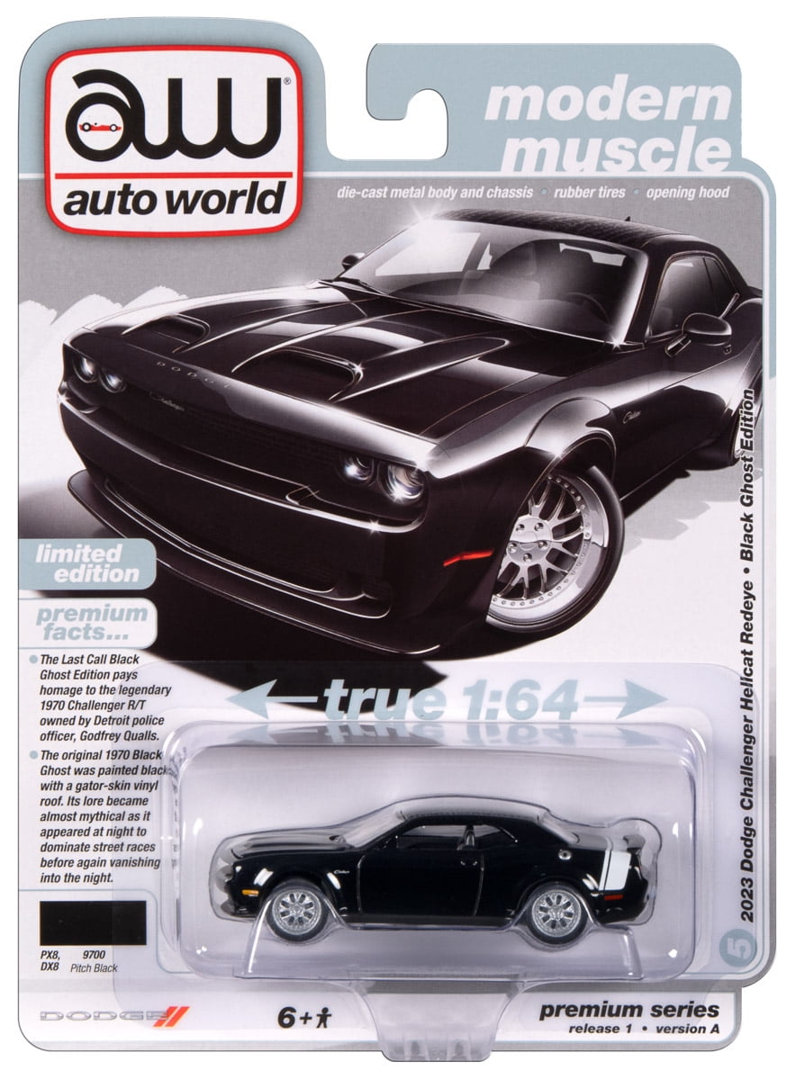 Auto World 1:64 Die Cast Premium Black Ghost 2023 Dodge Challenger Hellcat Redeye 2024 Release 1 ...