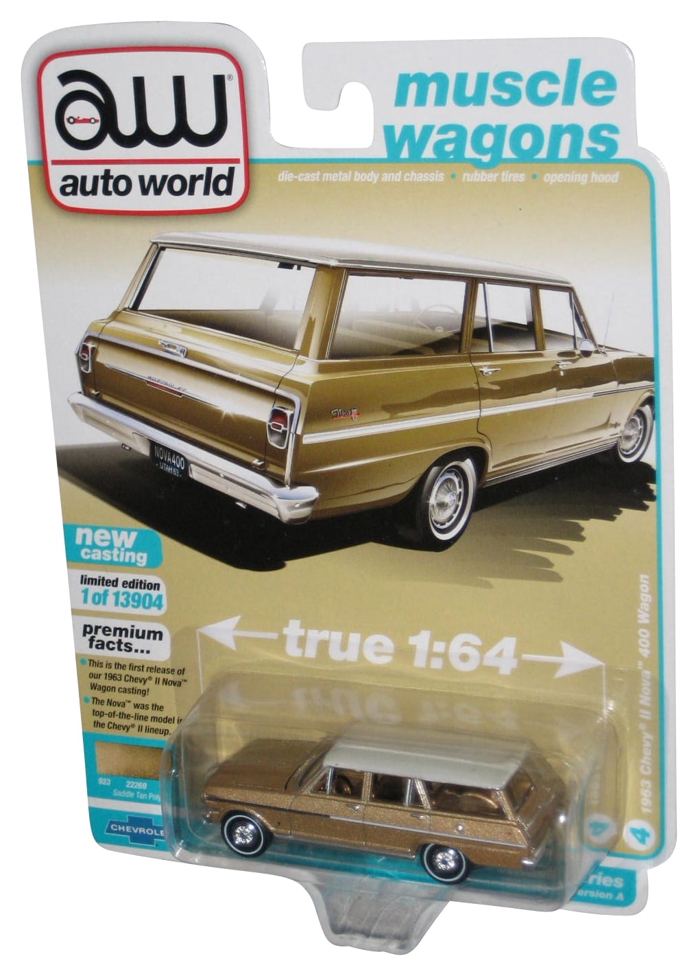 Auto World Muscle Wagons (2021) Gold 1963 Chevy II Nova 400 Wagon Toy ...