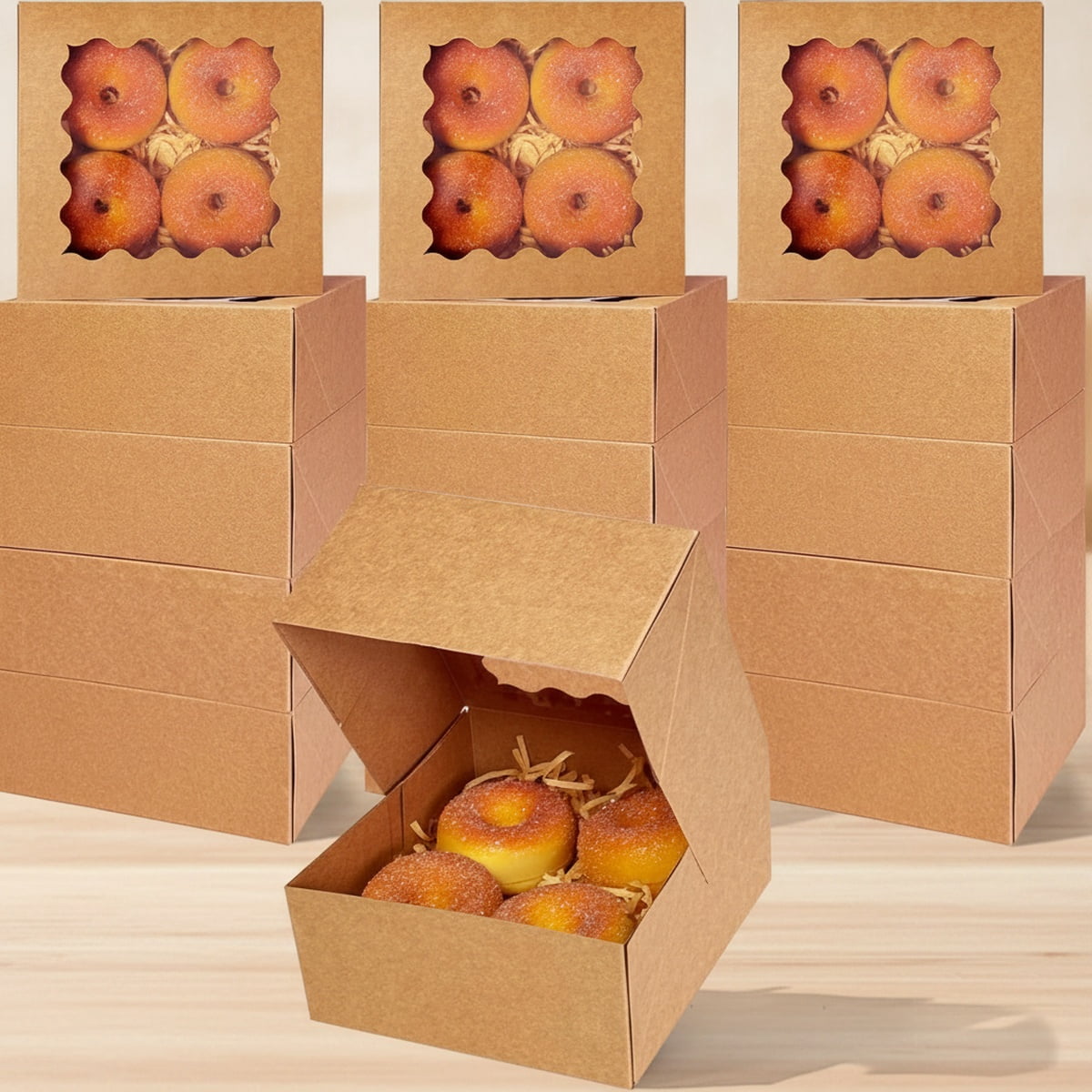 Auto-pop up 6x6x3 Inch Brown Cookie Box with Window 30Pcs Pastry ...