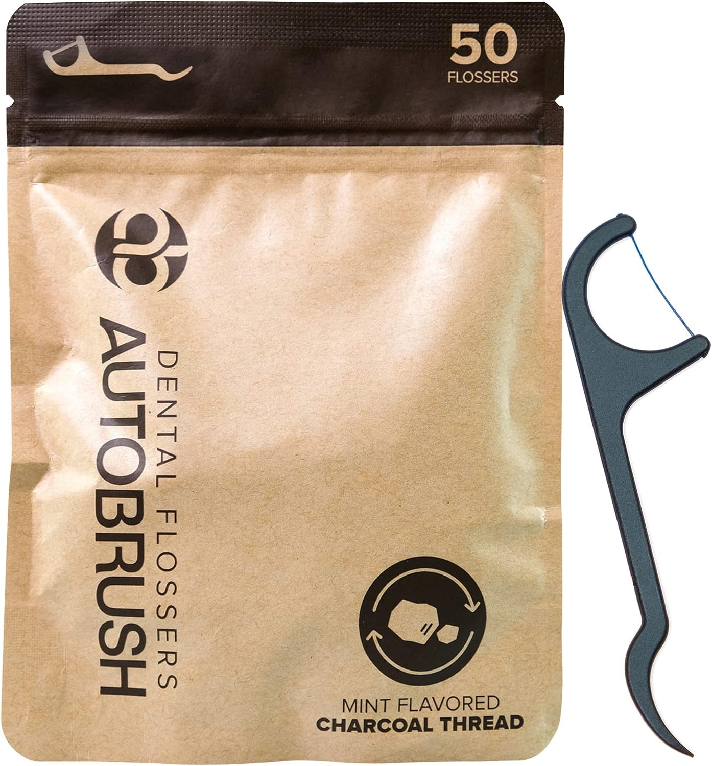 AutoBrush Adults Charcoal Infused Dental Flossers with Floss Picks (1 ...