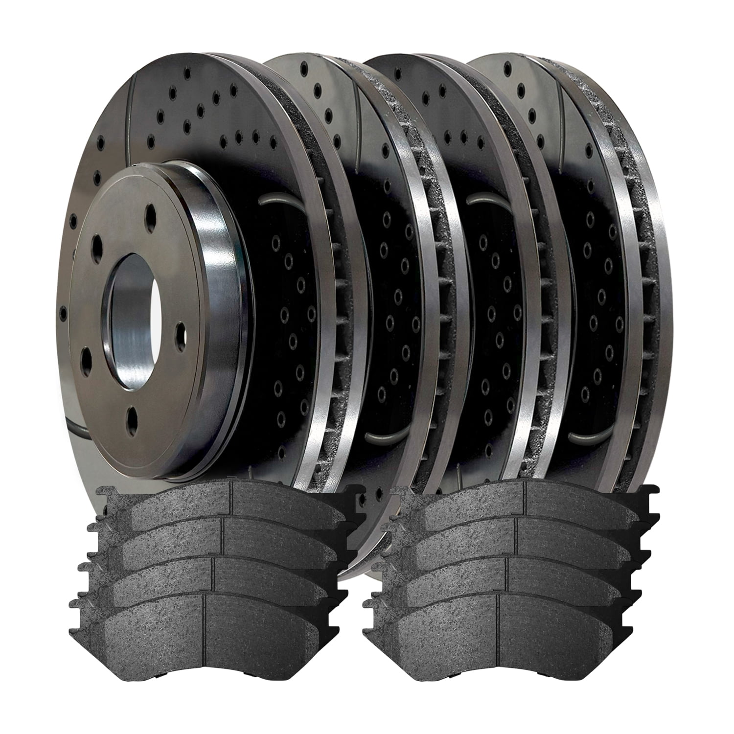 AutoShack Black Coated Performance Brake Rotors & Pads Front & Rear ...