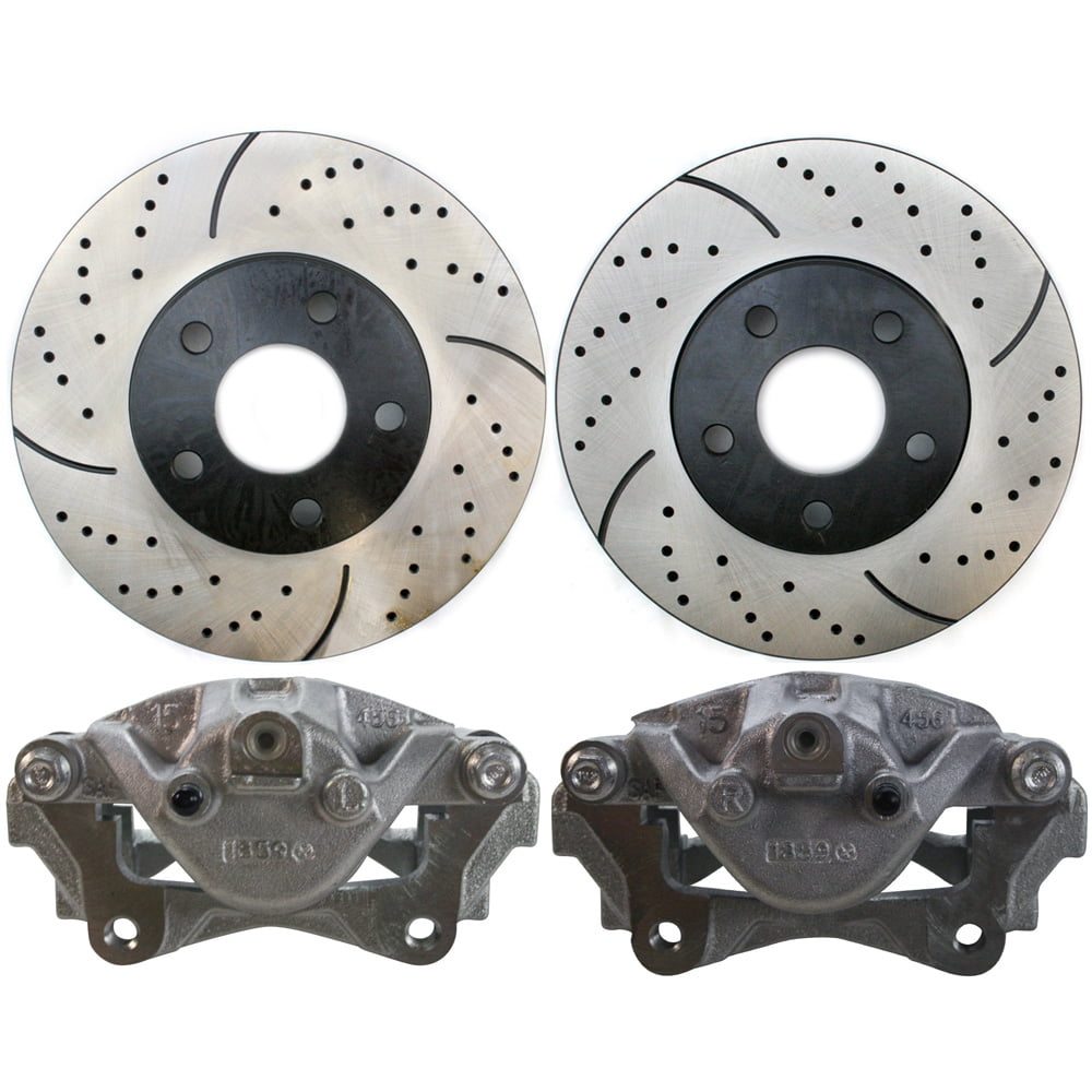 AutoShack Black Hat Drilled and Slotted Brake Rotors with Calipers ...