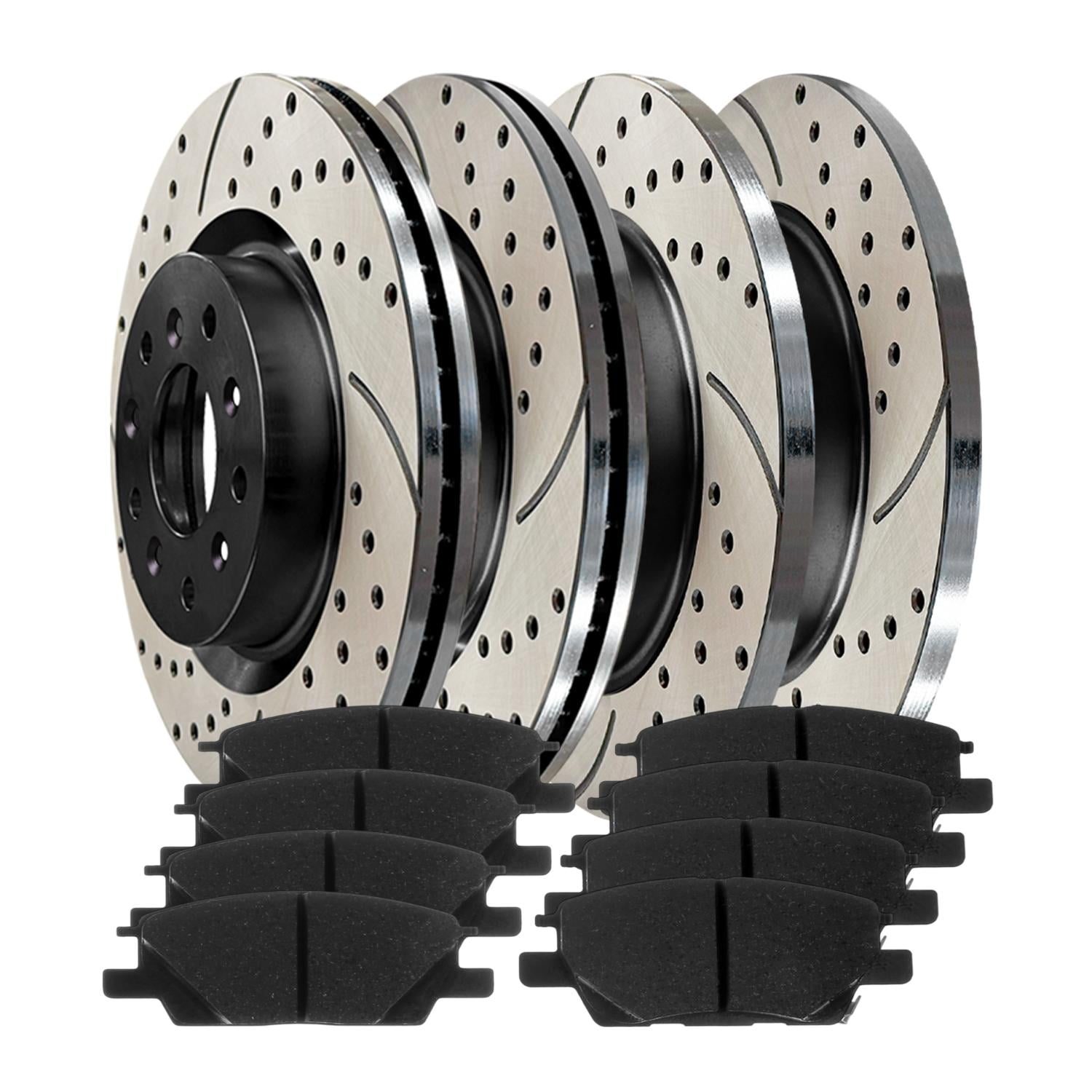 AutoShack Black Hat Drilled and Slotted Brake Rotors with Calipers ...