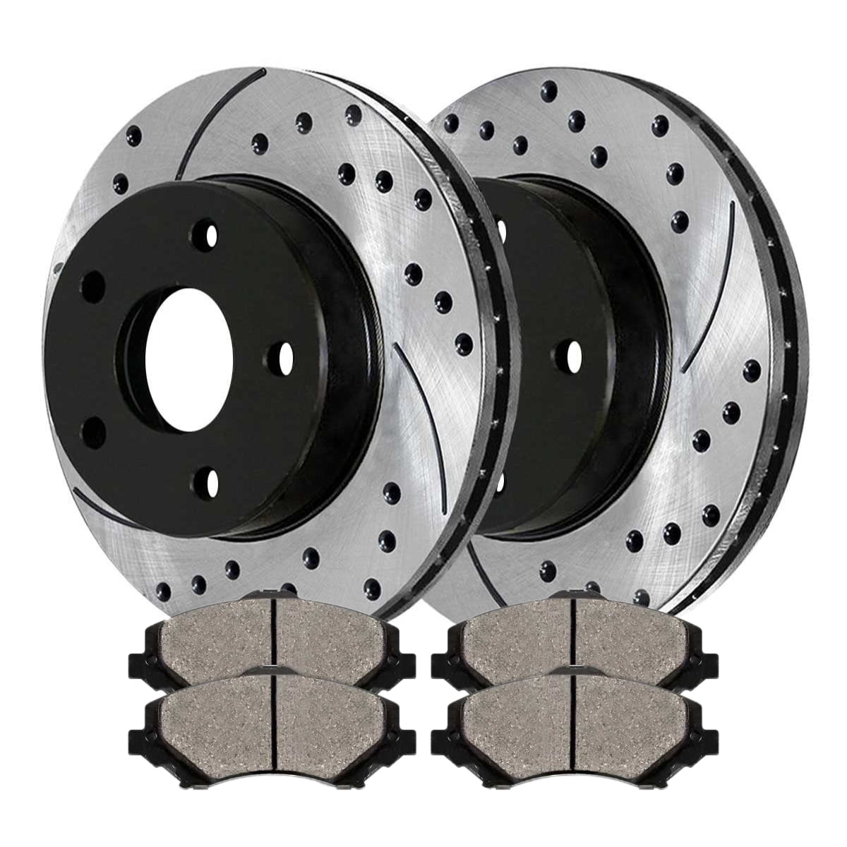 AutoShack Black Hat Drilled and Slotted Brake Rotors with Performance ...