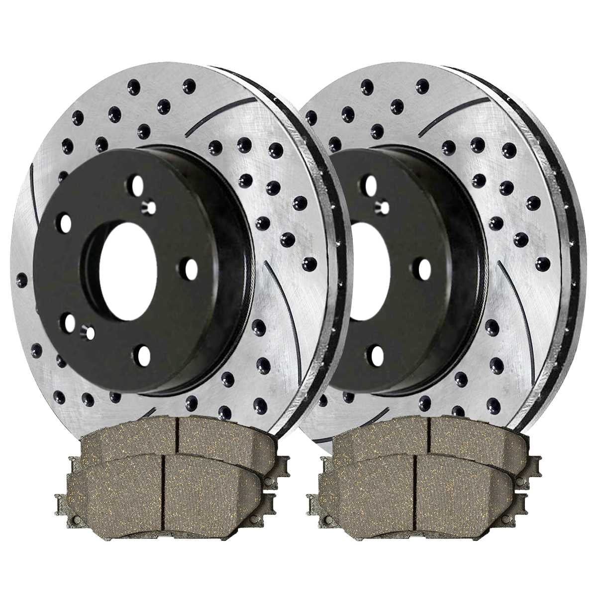 AutoShack Black Hat Drilled and Slotted Brake Rotors with Performance ...