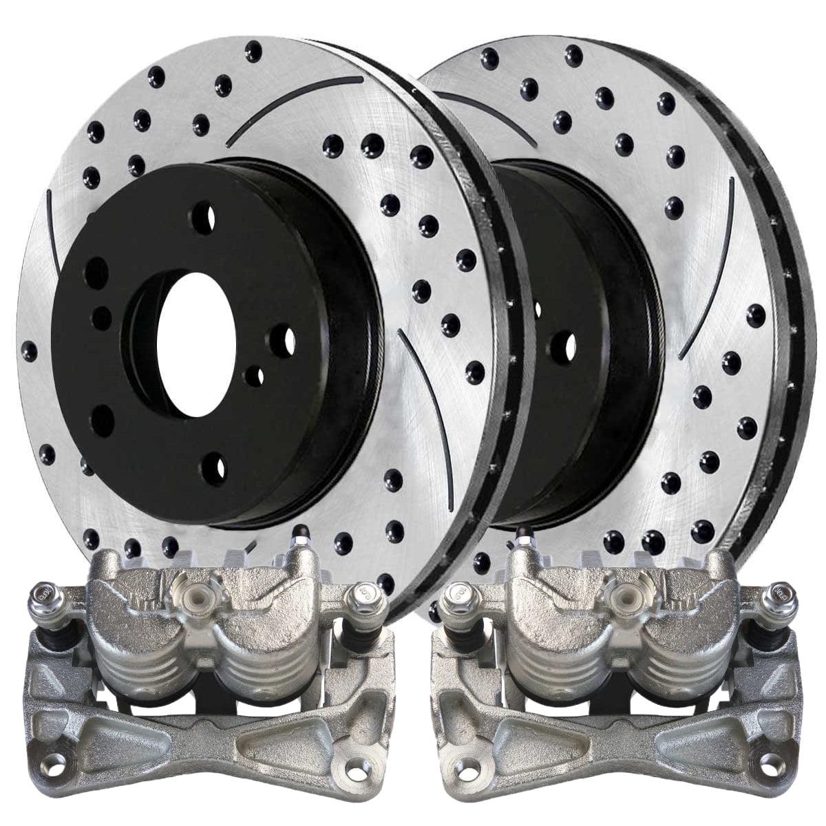 AutoShack Black Hat Drilled and Slotted Brake Rotors with Calipers ...