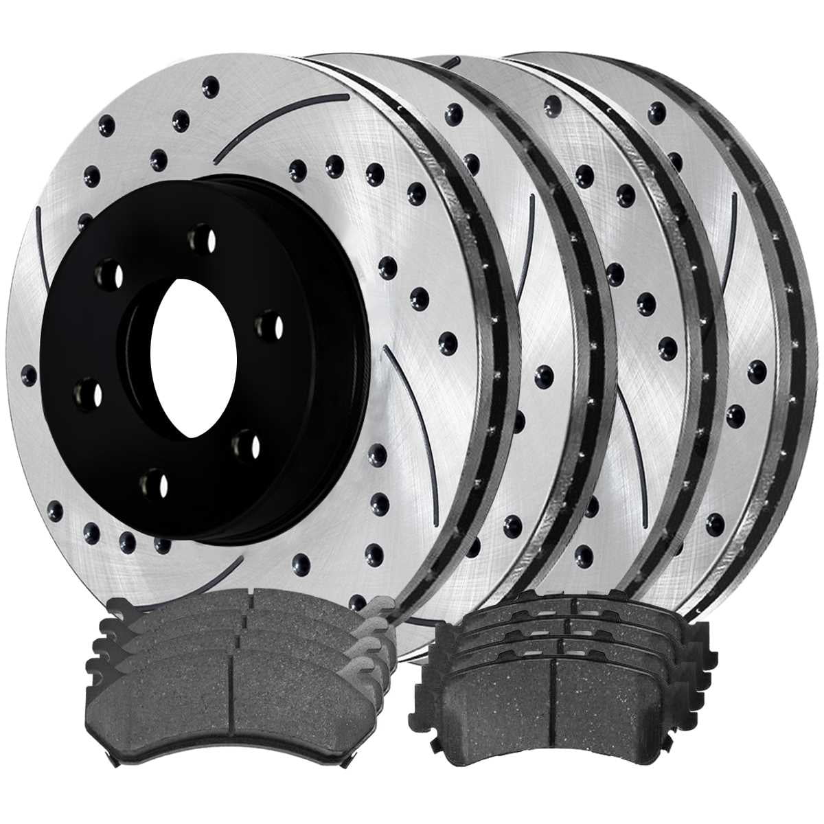 AutoShack Black Hat Drilled and Slotted Brake Rotors with Performance ...