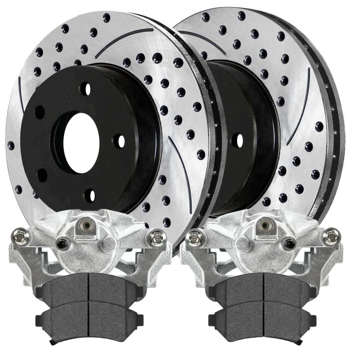 AutoShack Black Hat Drilled and Slotted Brake Rotors with Ceramic Pads ...