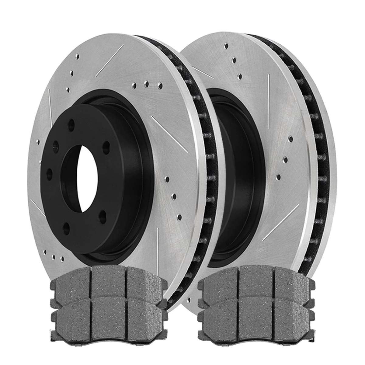 AutoShack Black Hat Drilled and Slotted Brake Rotors with Ceramic Pads ...