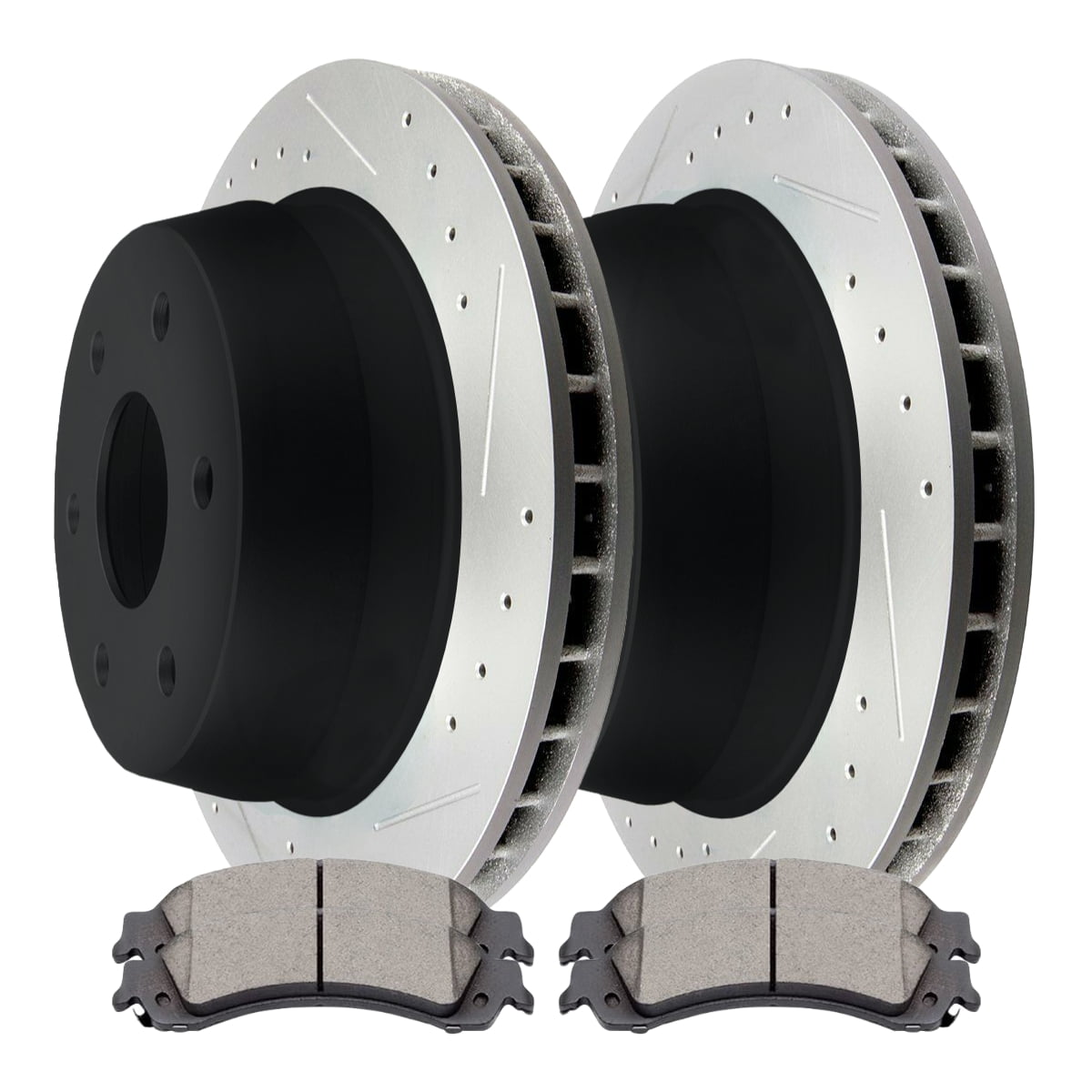 AutoShack Black Hat Drilled and Slotted Brake Rotors with Ceramic Pads ...