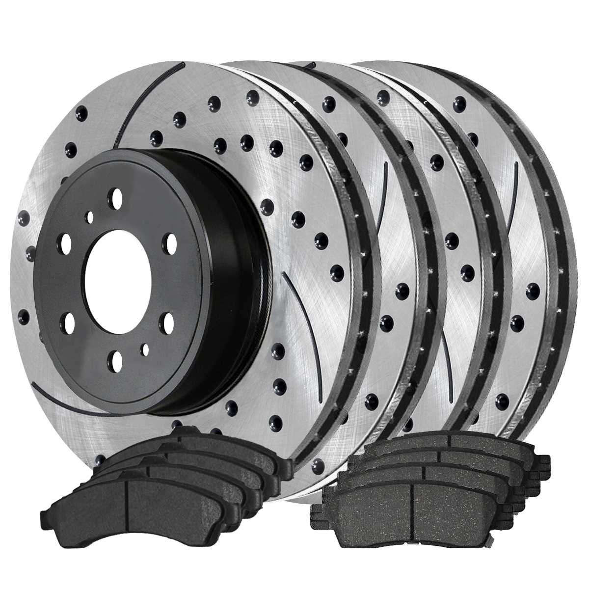 AutoShack Black Hat Drilled and Slotted Brake Rotors with Ceramic Pads ...