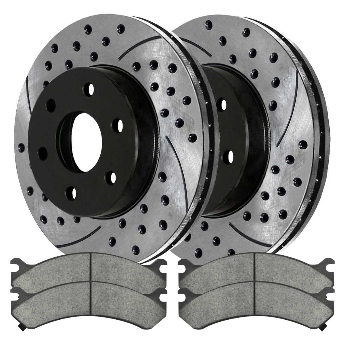 AutoShack Black Hat Drilled and Slotted Brake Rotors with Ceramic Pads ...