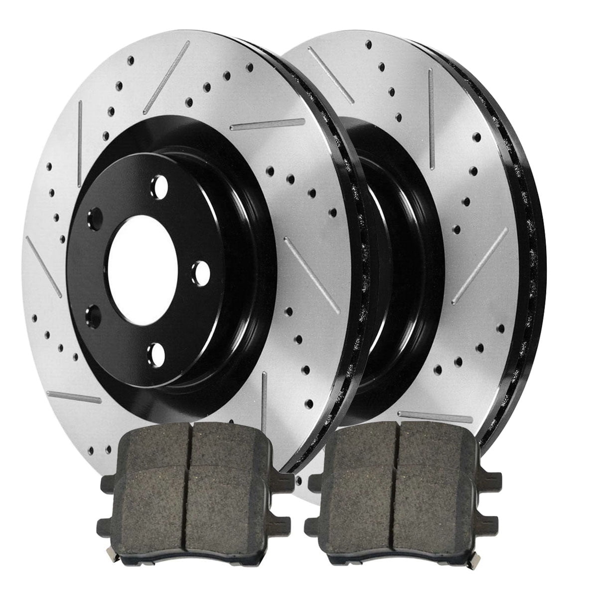 AutoShack Black Hat Drilled and Slotted Brake Rotors with Ceramic Pads ...