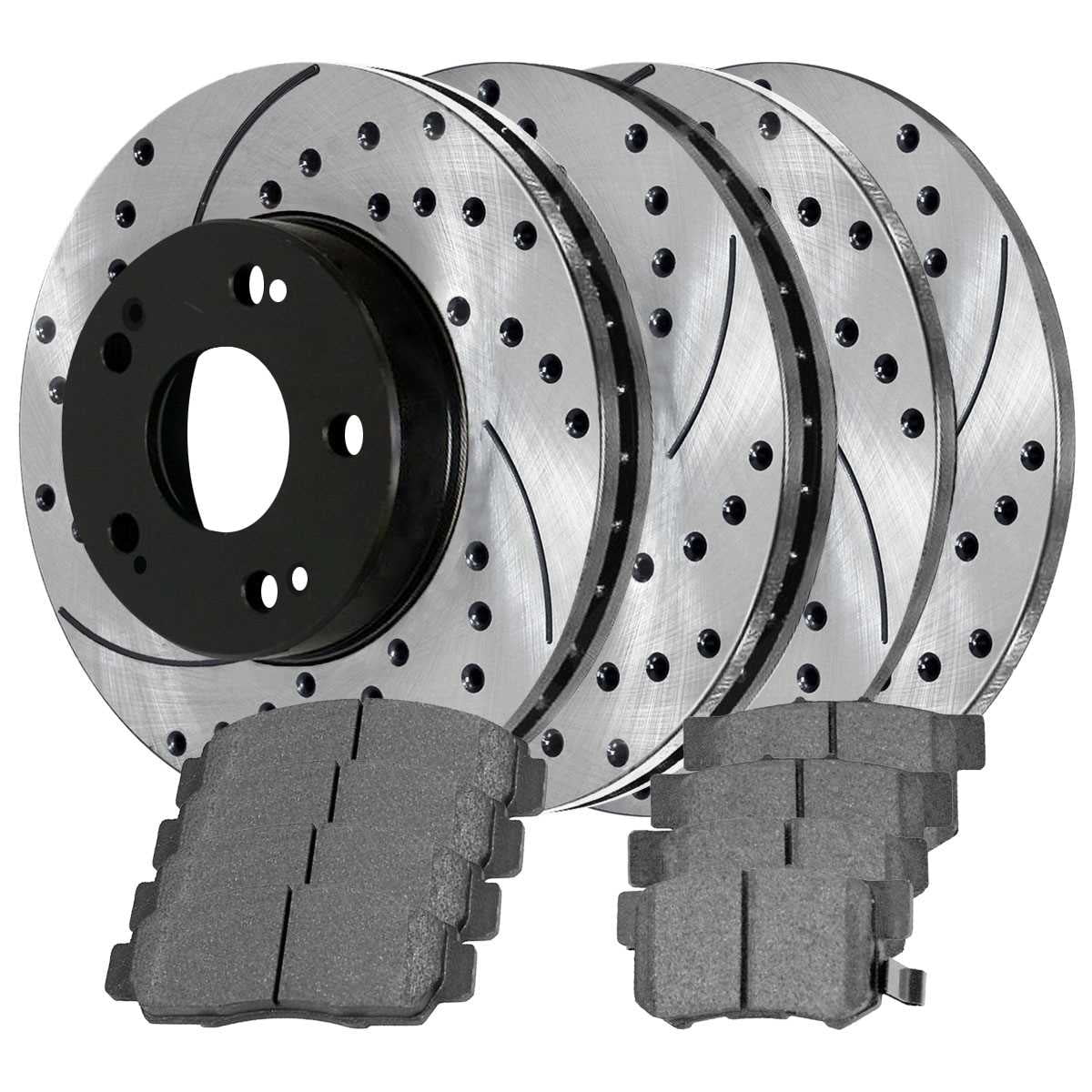 AutoShack Black Hat Drilled and Slotted Brake Rotors with Ceramic Pads ...