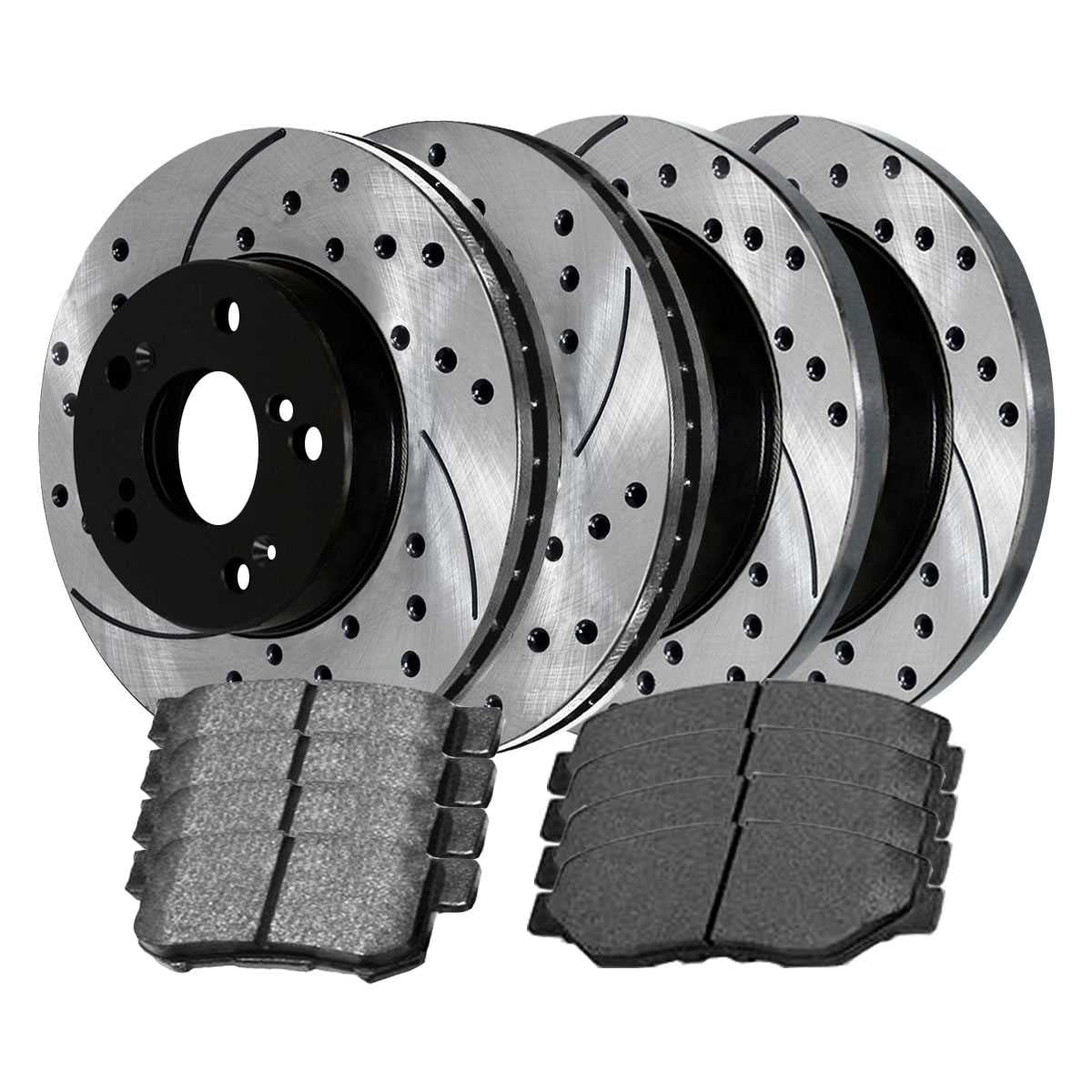AutoShack Front & Rear Drilled & Slotted Brake Rotors Ceramic Brake ...