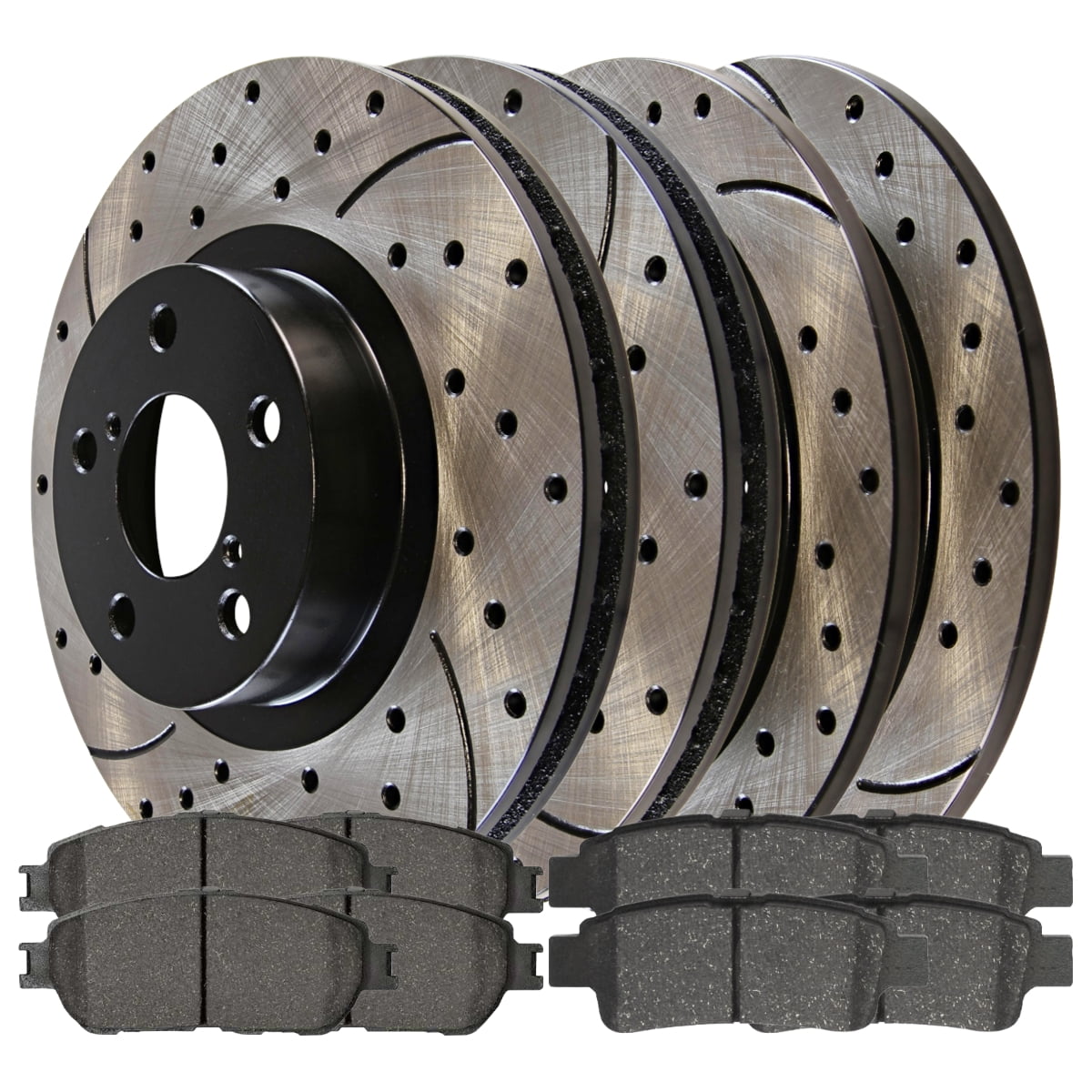 AutoShack Front/Rear Drilled Slotted Brake Rotors & Ceramic Pads Kit ...
