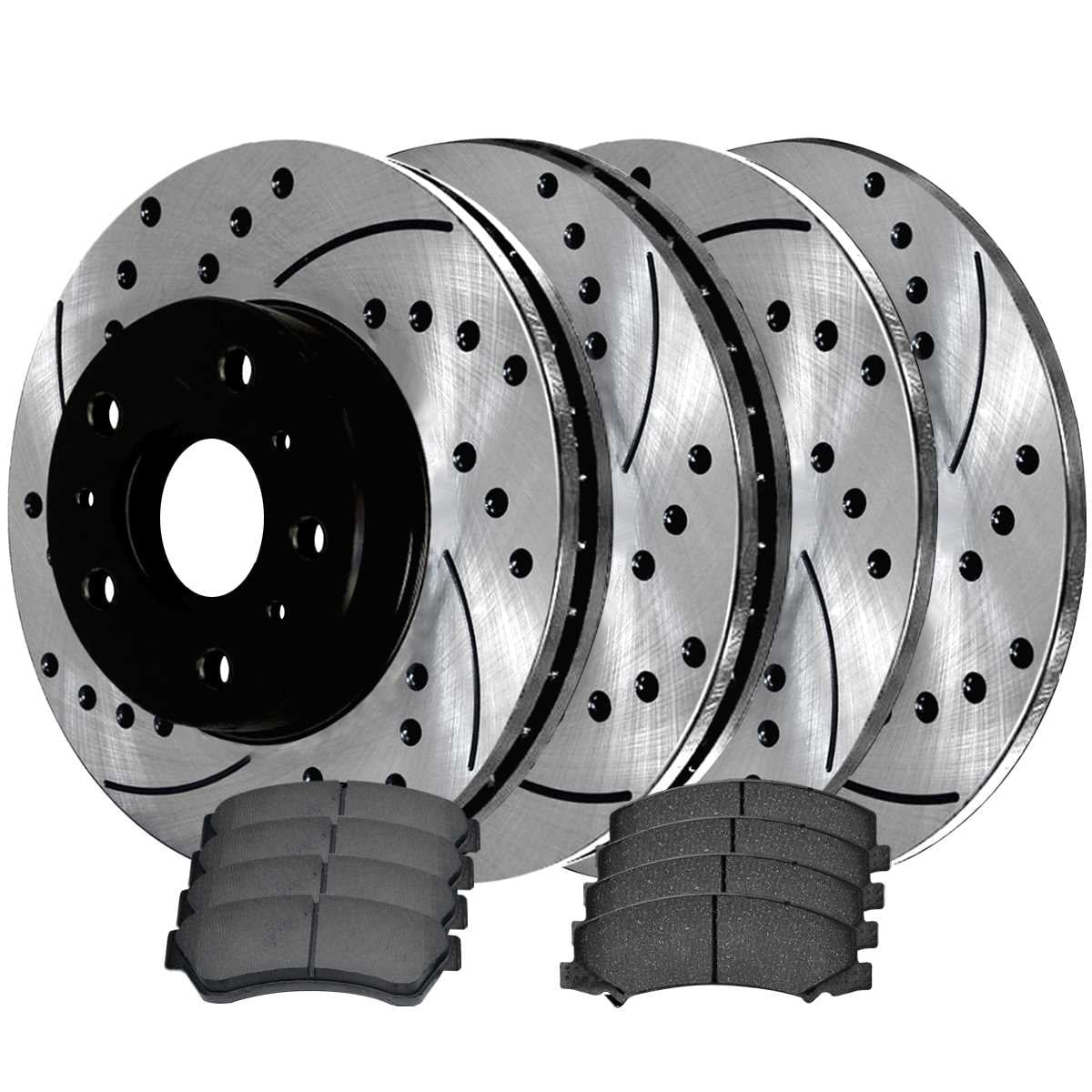 AutoShack Black Hat Drilled and Slotted Brake Rotors with Ceramic Pads ...