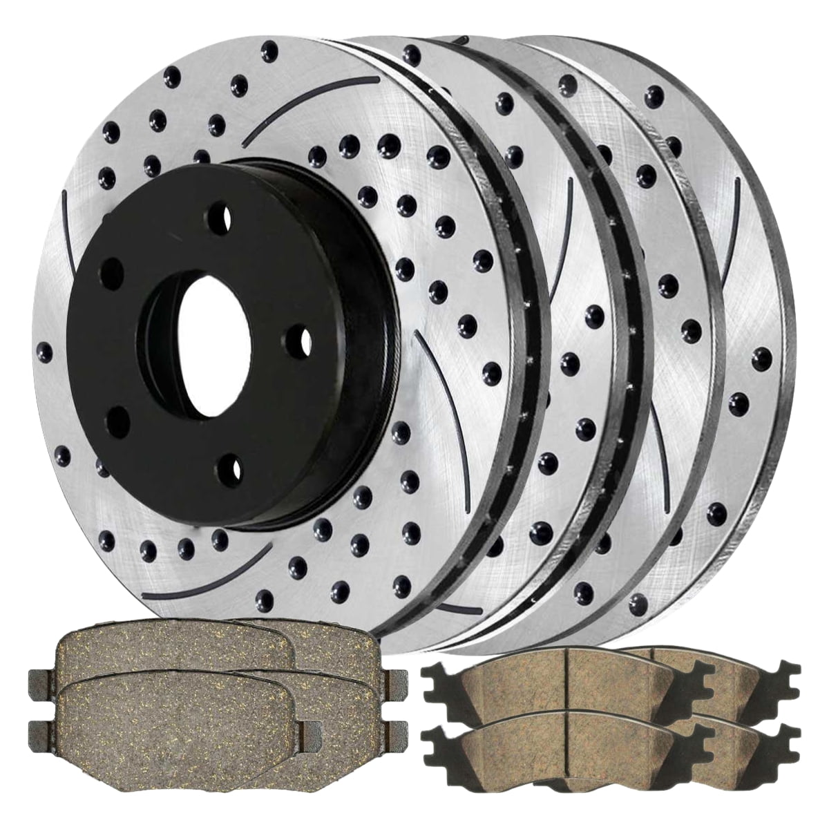 AutoShack Front & Rear Drilled & Slotted Brake Rotors Ceramic Brake ...