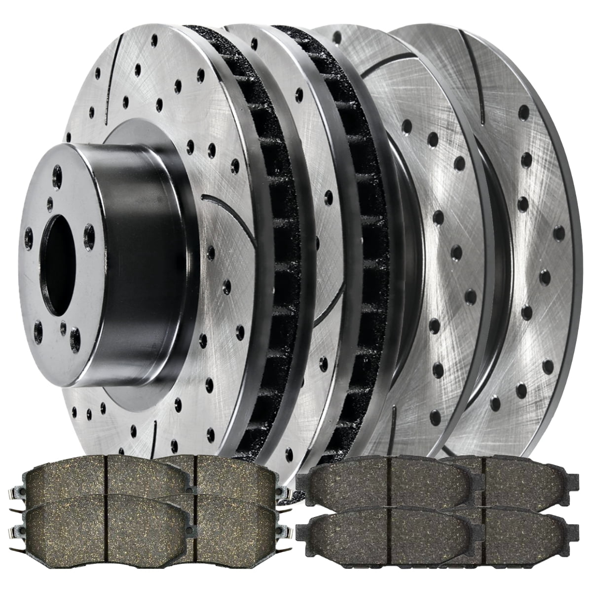 AutoShack Front & Rear Drilled & Slotted Brake Rotors Ceramic Brake ...