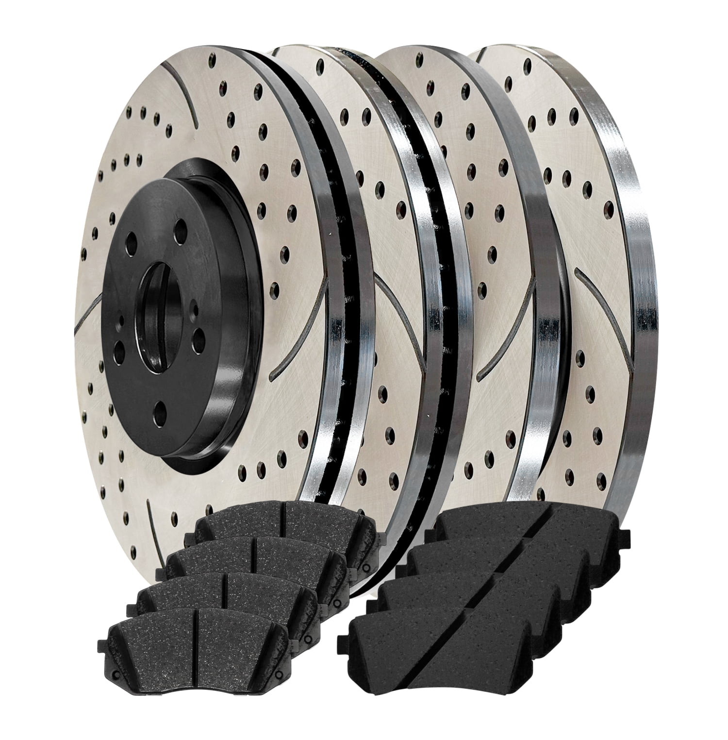 AutoShack Front & Rear Drilled & Slotted Brake Rotors Ceramic Brake ...