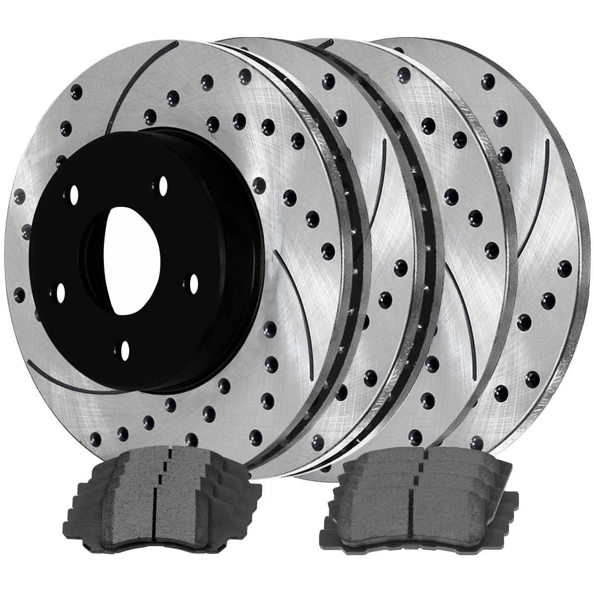 AutoShack Black Hat Drilled and Slotted Brake Rotors with Ceramic Pads ...