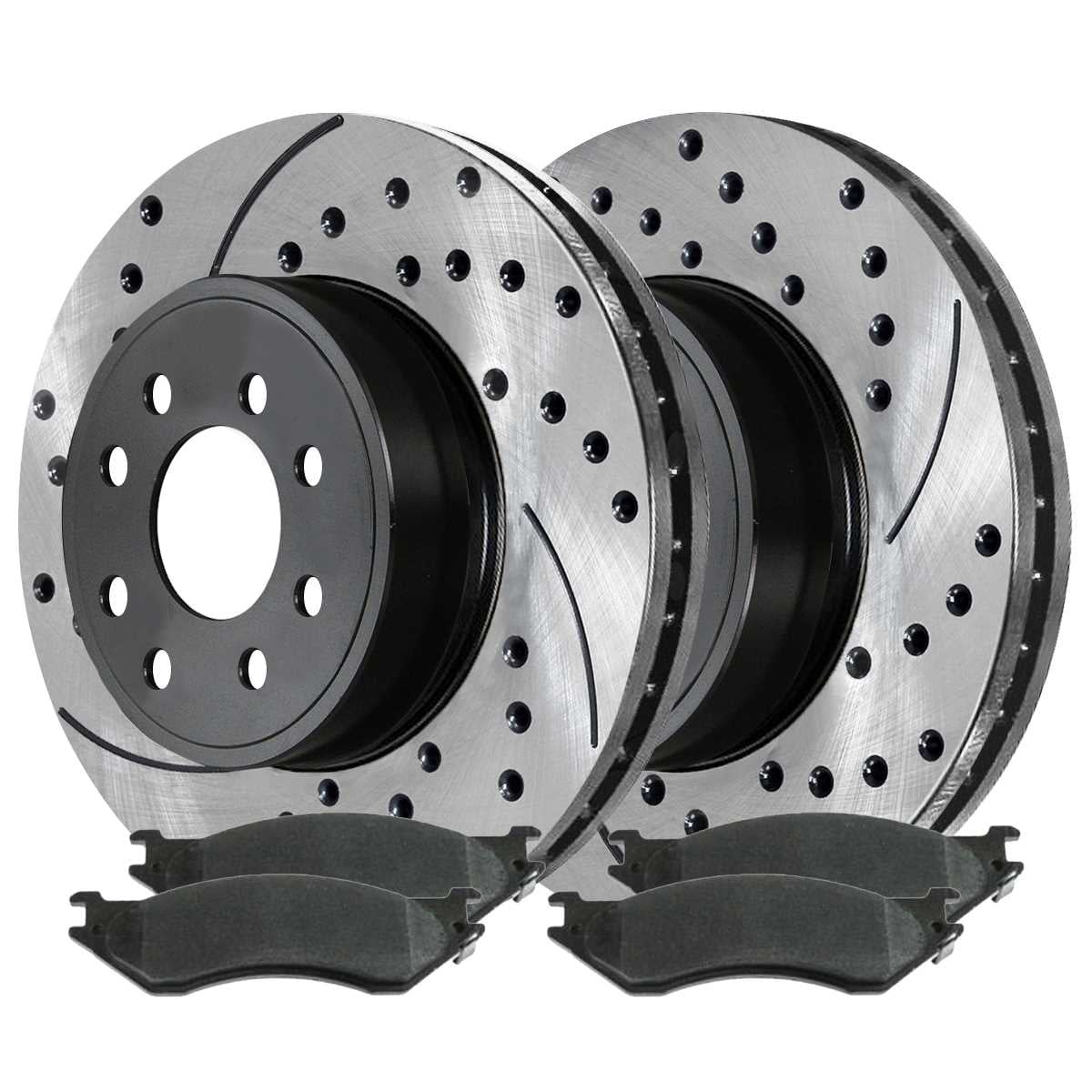 AutoShack Black Hat Drilled and Slotted Brake Rotors with Ceramic Pads ...