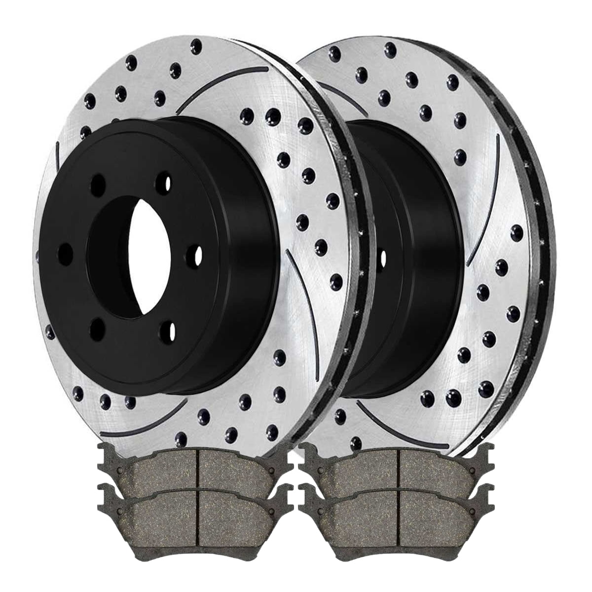 AutoShack Black Hat Drilled and Slotted Brake Rotors with Ceramic Pads ...