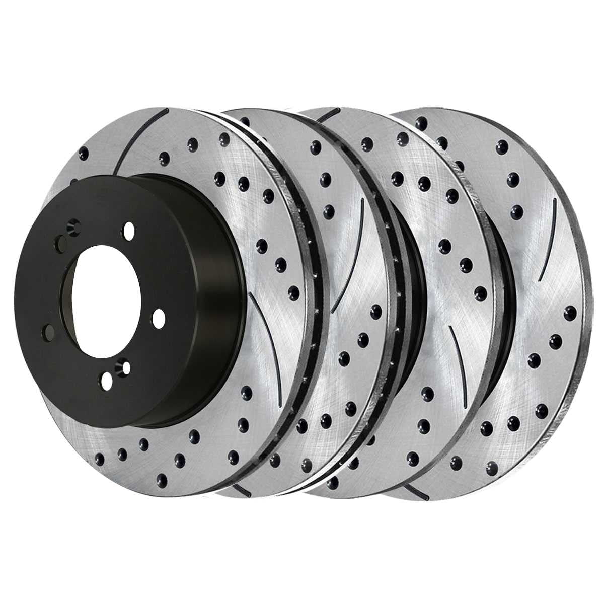 AutoShack Black Hat Drilled and Slotted Brake Rotors Front and Rear ...